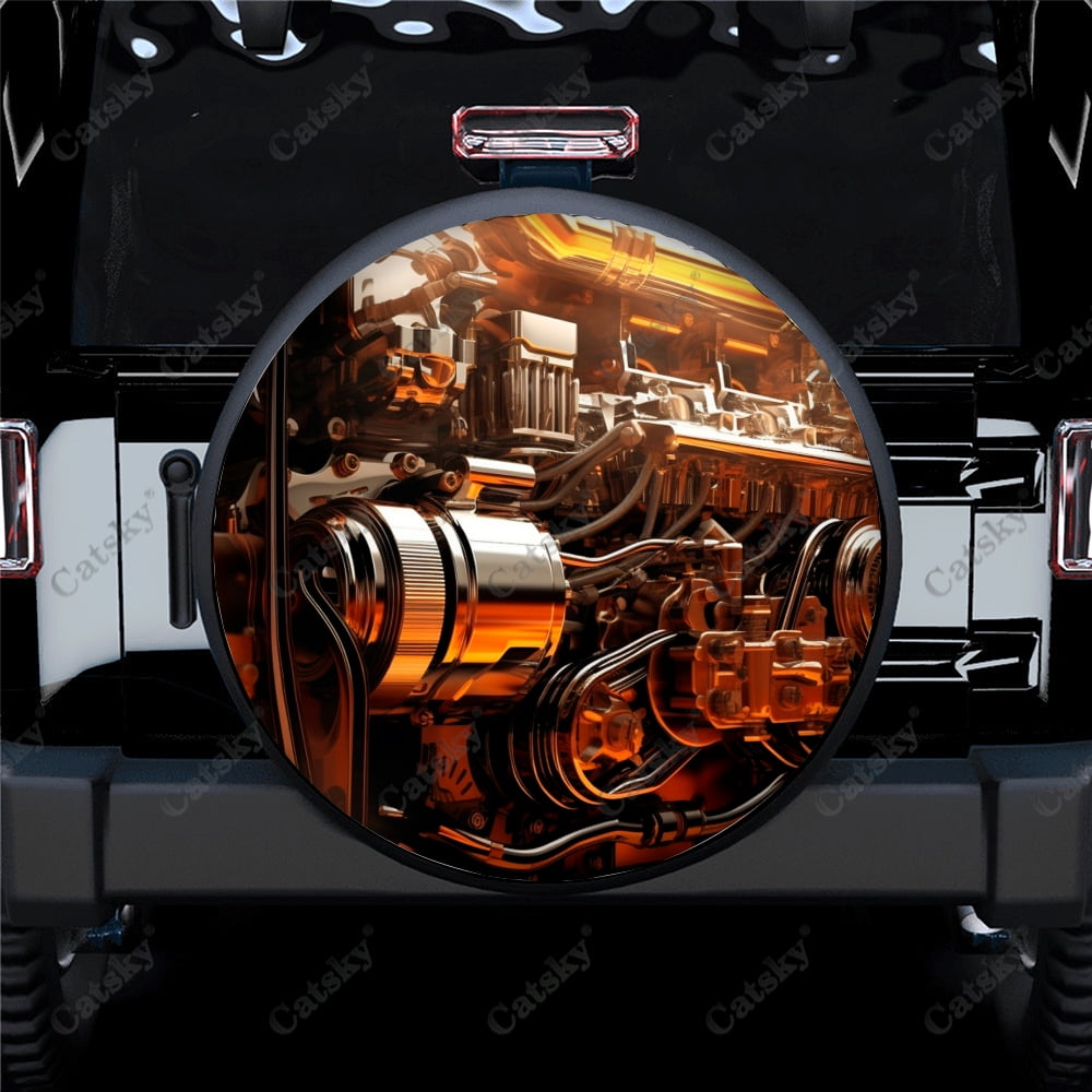 Old Antique Car Engine Art Polyester Universal Spare Wheel Tire Cover ...