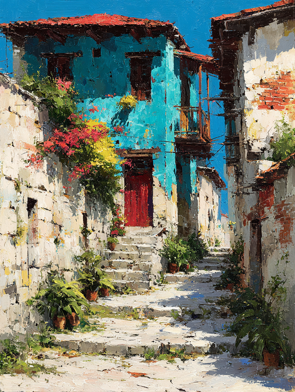 Old Balkan Village House Landscape Canvas European Country Home Living ...