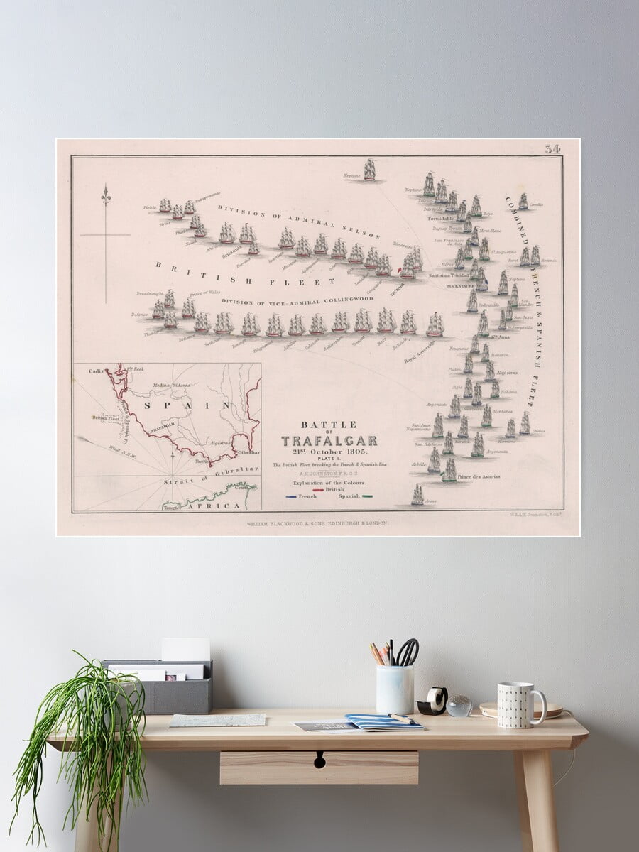 Old Battle Of Trafalgar Map (1902) Vintage Admiral Lord Nelson Naval ...