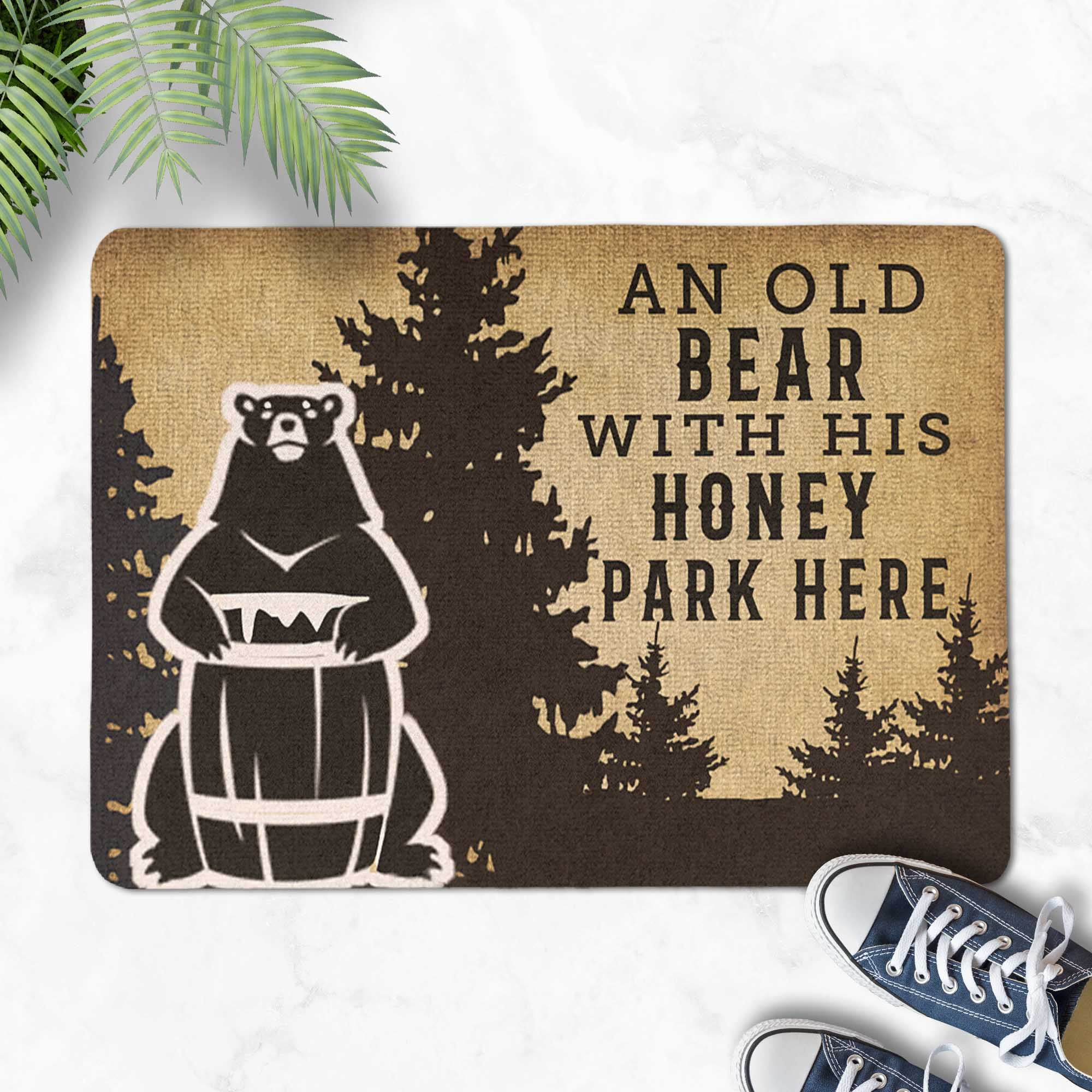 Old Bear & Honey Park Here Doormat – Rustic Camper/Cabin Welcome Mat ...