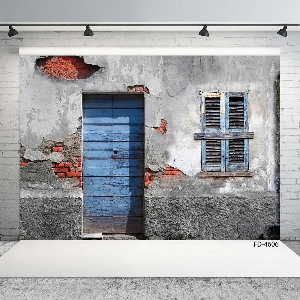 Old Blue Door Scenic Peeling Wall Window Scenery Vinyl Backgrounds ...