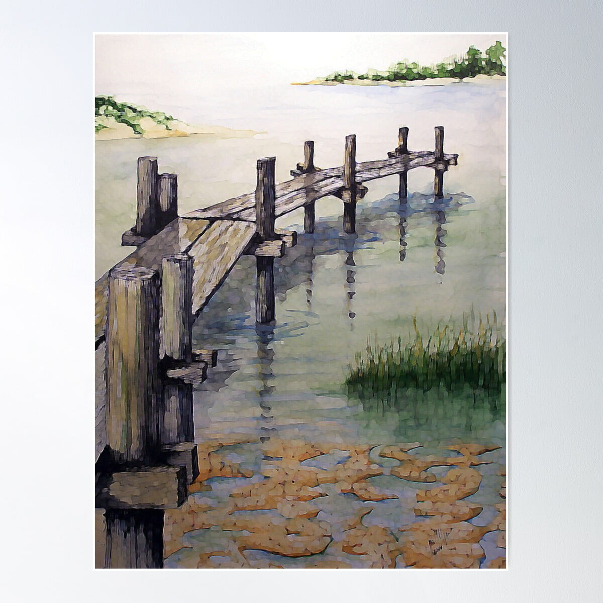 Old Bogue Sound Pier Poster Wall Art, Modern Wall Decor For Living Room ...