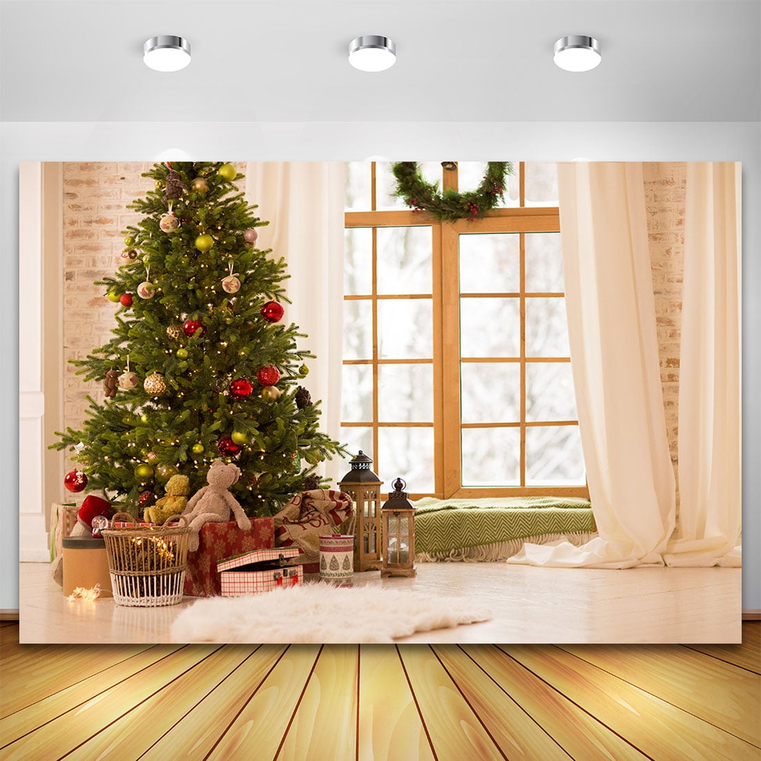 Old Brick Fireplace Christmas Tree Gift Baby Photo Backdrop for ...