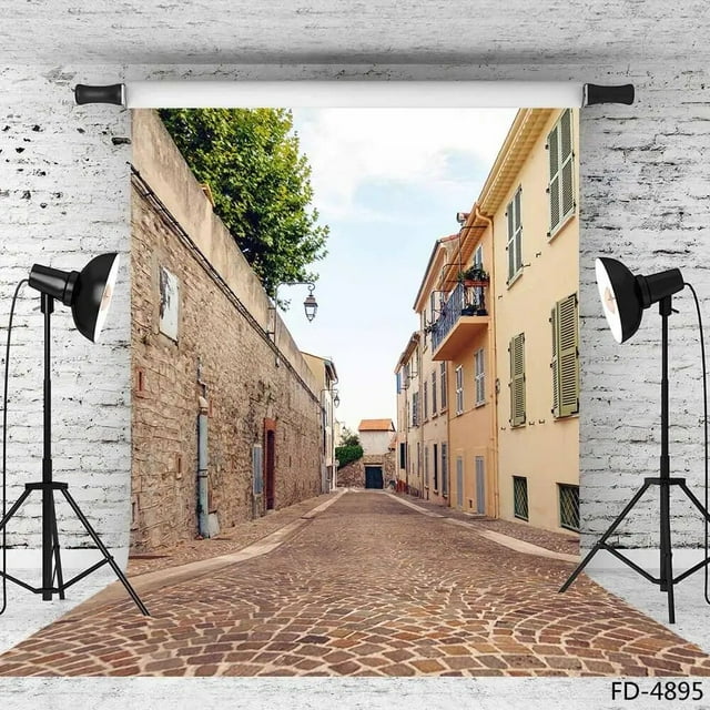 Old Brick Floor Street Scenic Spring Tree House Scenery Background ...