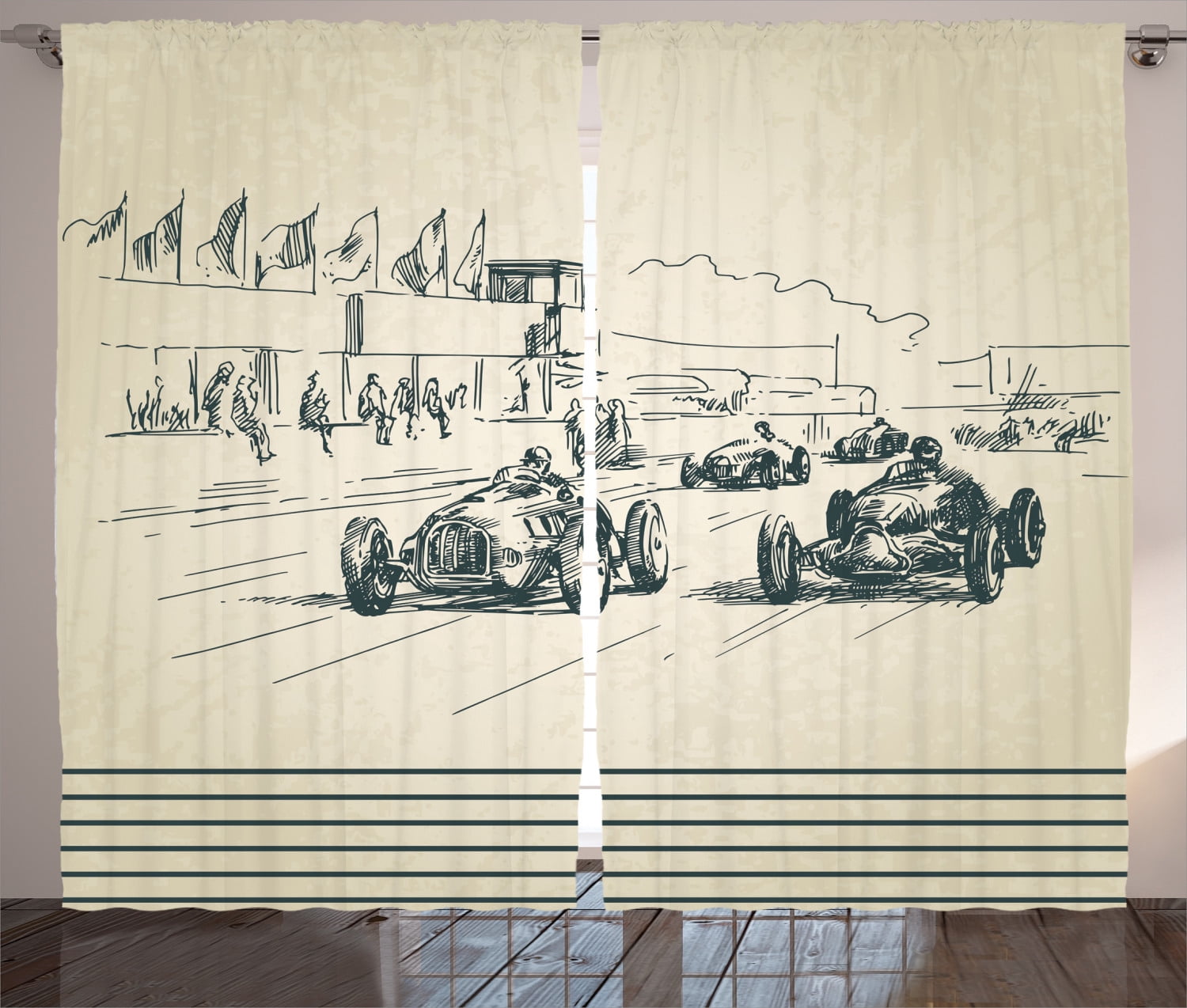 Ambesonne Vintage Car Curtains 2 Panel Set, Racing Cars Sketchy, 108" x ...