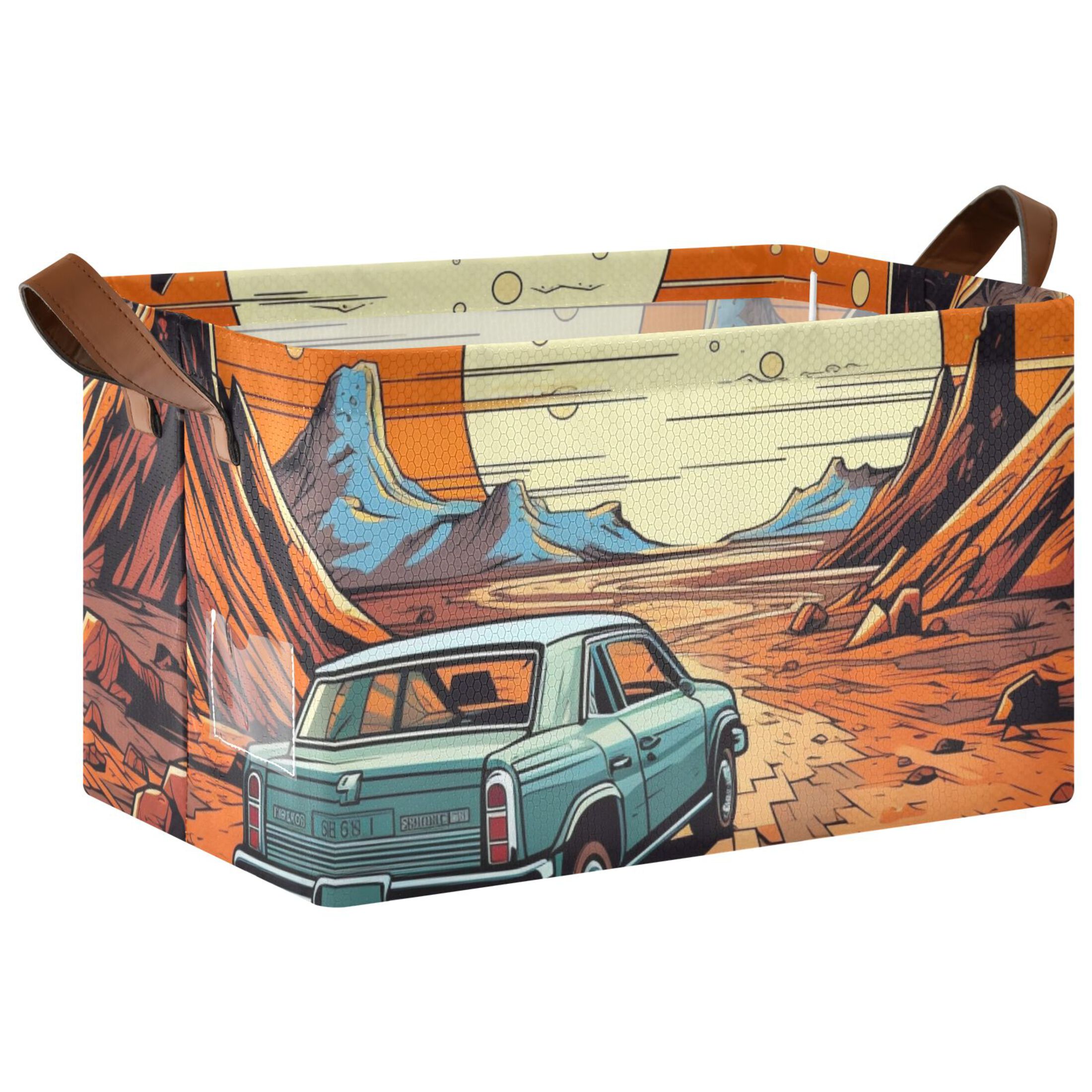 Old Car and Sunset Collapsible Storage Bins Fabric Shelf Baskets with ...