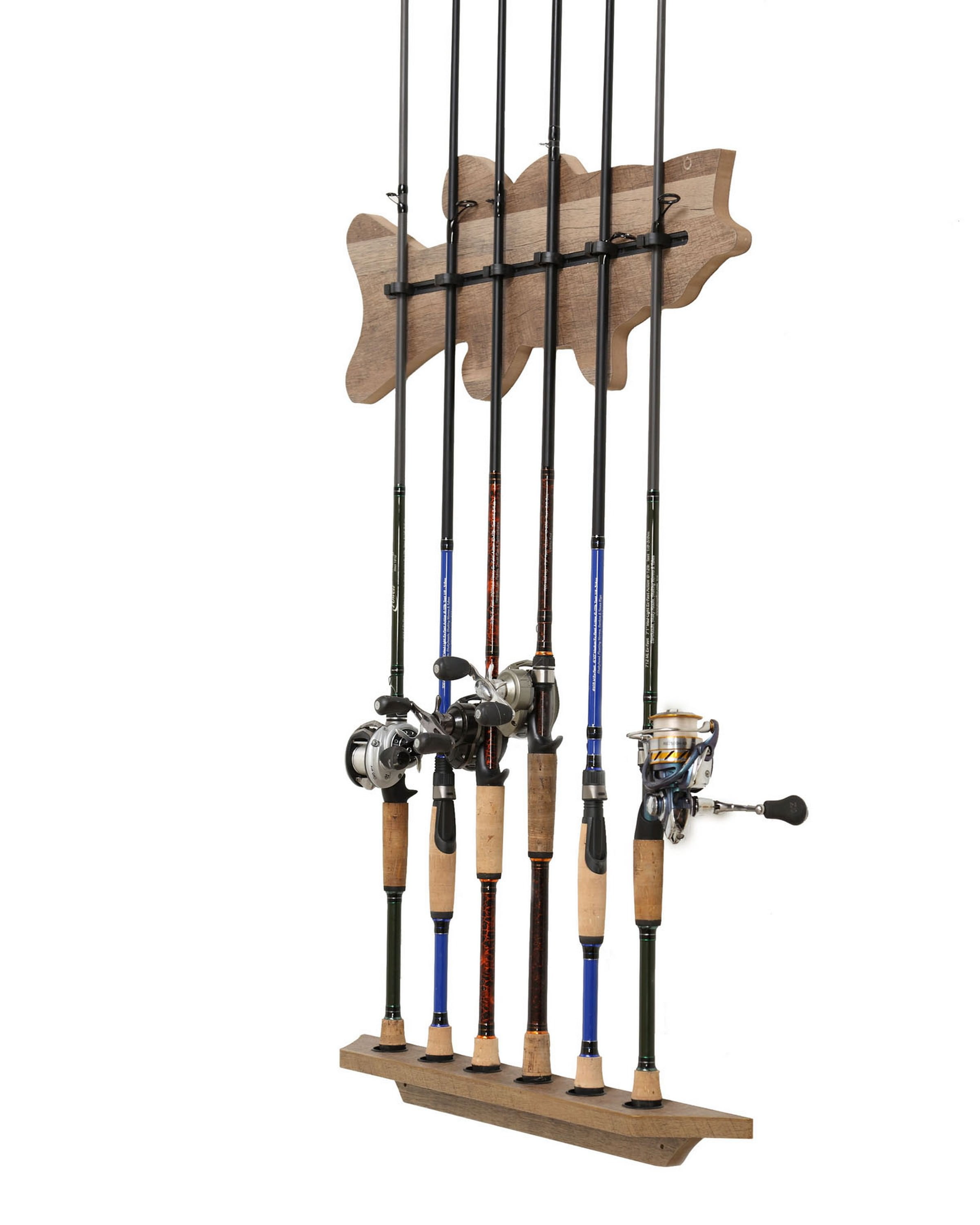 Old Cedar Outfitters Fishing Rod Wall Rack, 6 Rod Capacity, Barn Wood ...