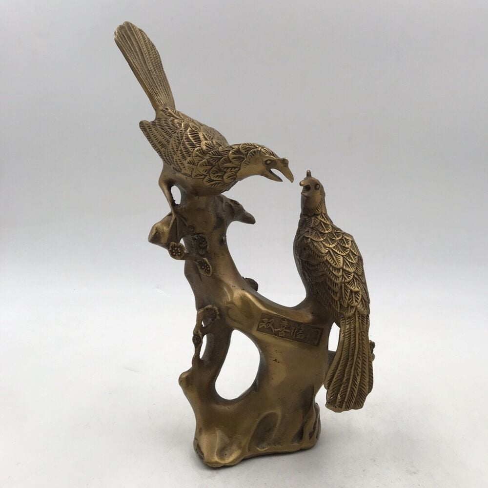 Old Chinese Dynasty Bronze Bronze Feng Shui Animal Double Bird Statue ...