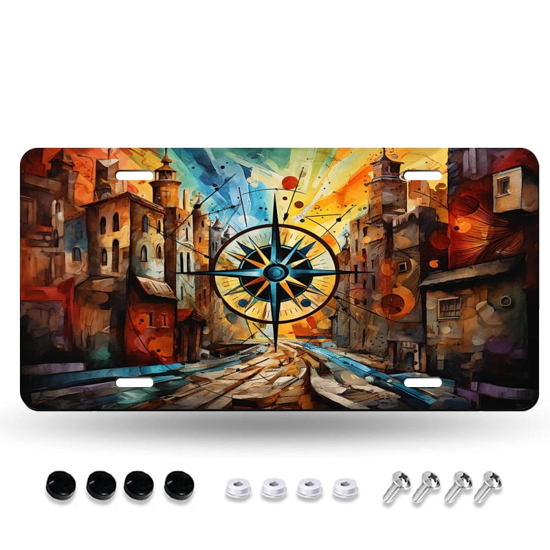 Old City Street with Buildings and Compass Rose in The Center License ...