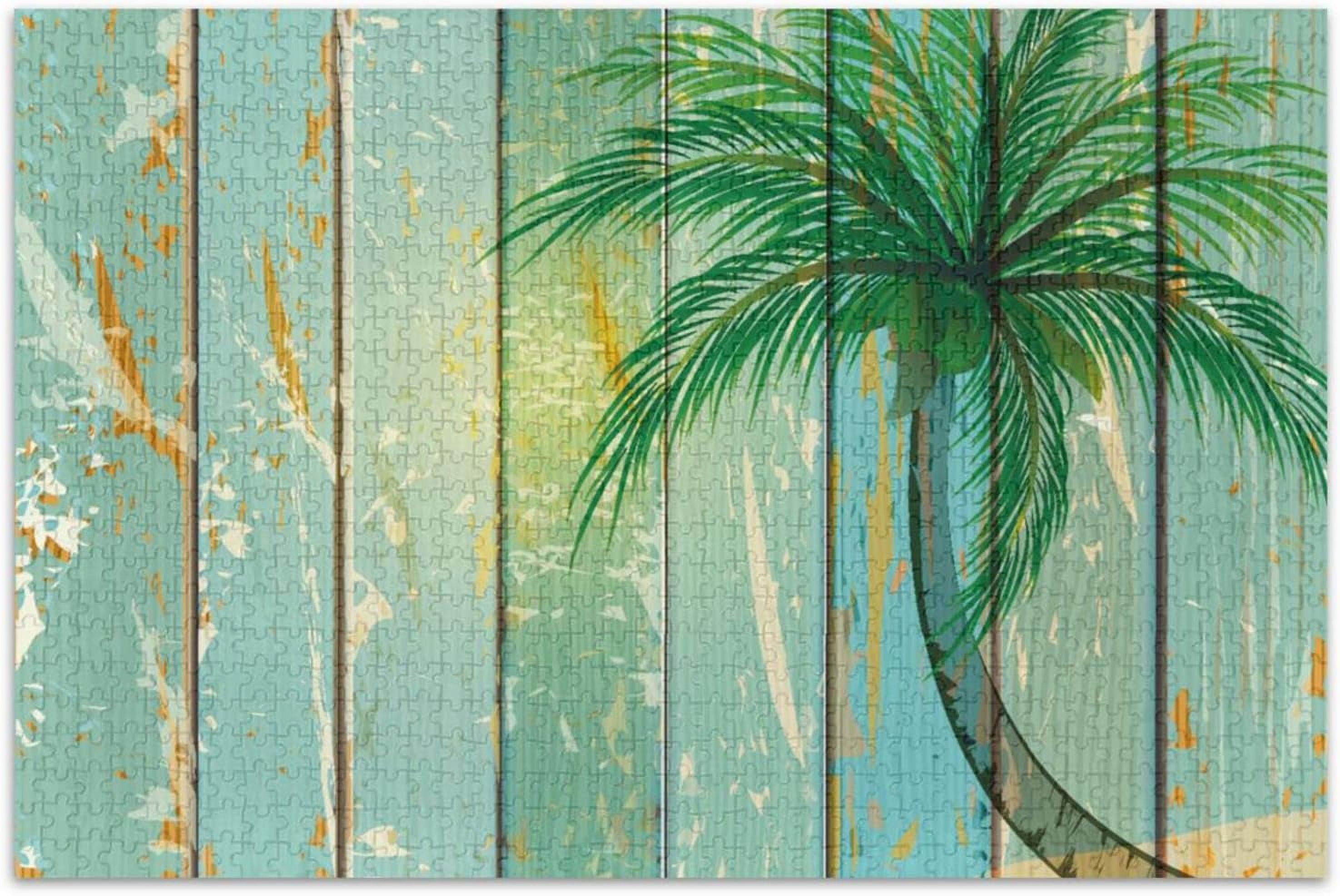 Old Color Coconut Tree on Wooden Texture 500 Piece Jigsaw Puzzle, Wall ...