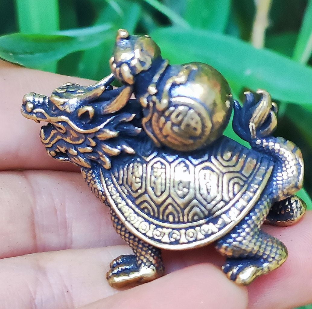 Old Copper Gilt Feng Shui Dragon Turtle Divine Beast Luck Sculpture ...