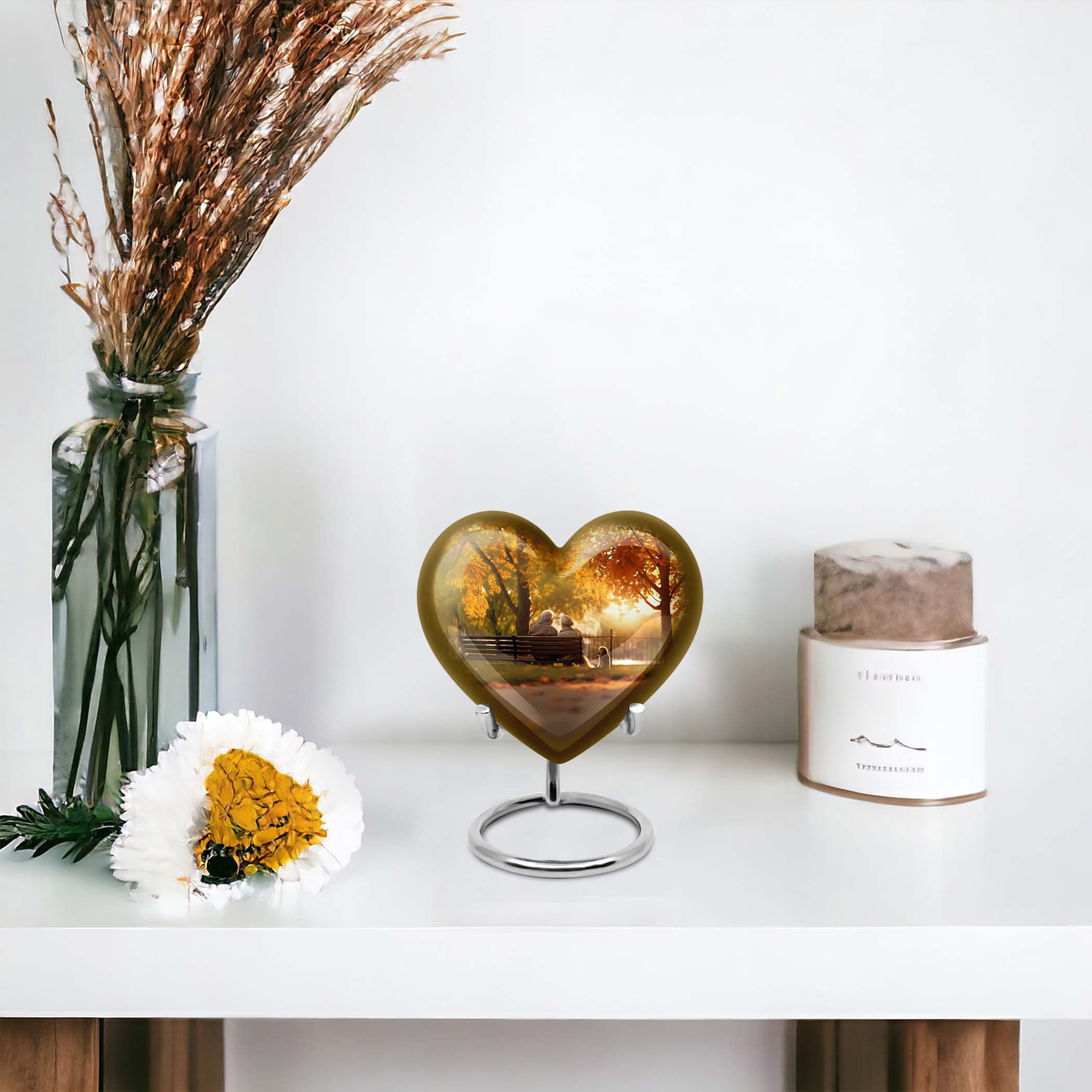 Old Couple Sitting Bench Small Urns For Human Ashes, Heart Urns For Men ...