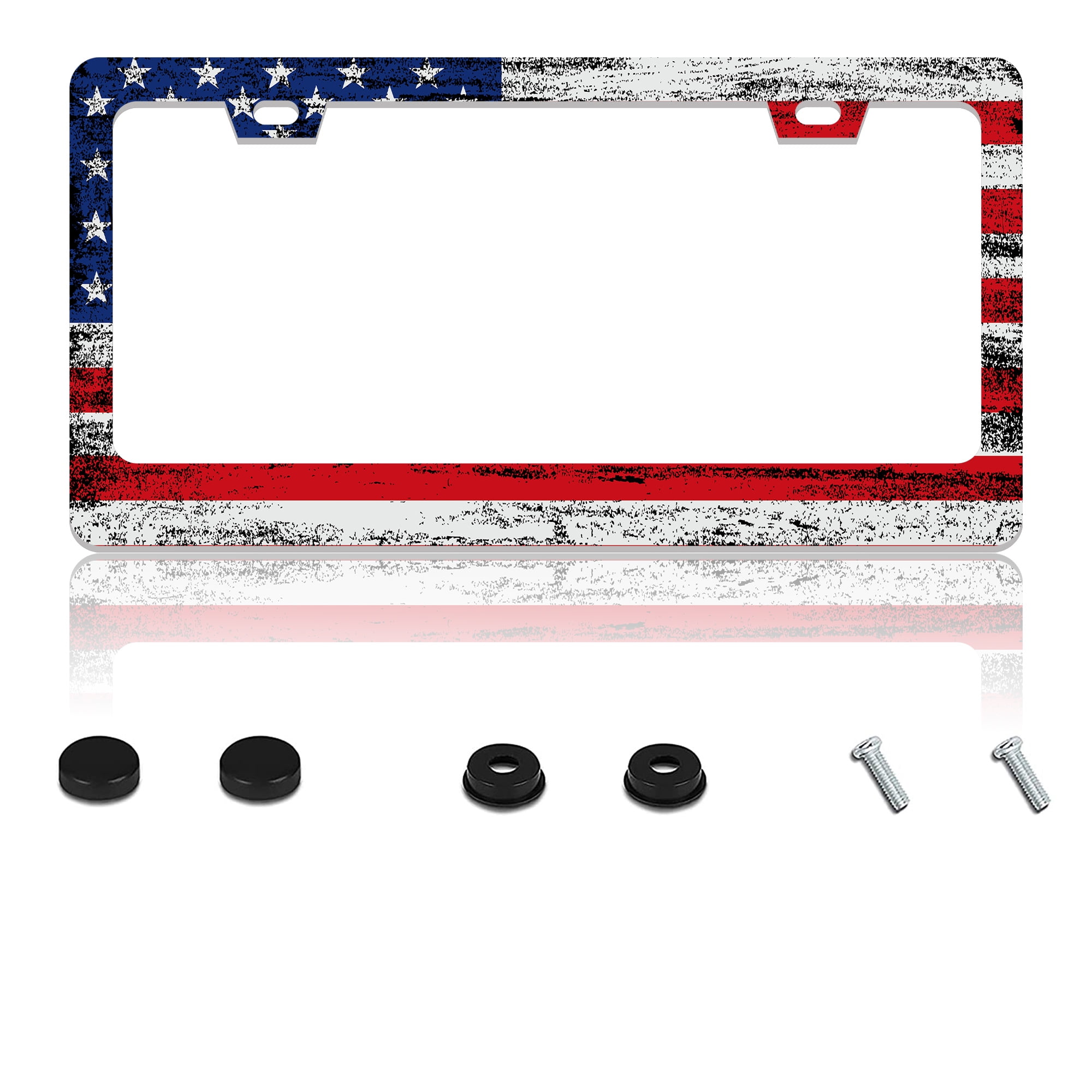 Uiaoiais Vintage Flag License Plate Frame, Durable Aluminum, 12.2 x 6.2 ...