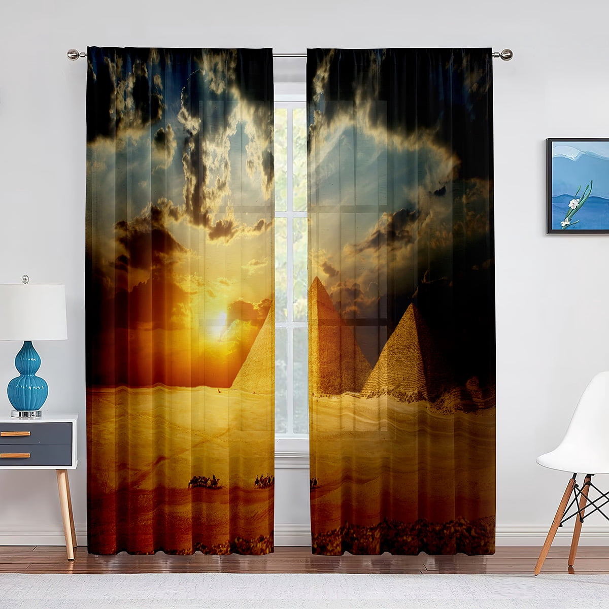 Old Egyptian Pyramids History In Desert with Camel Sheer Voile Curtains ...