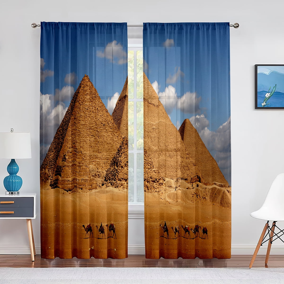 Old Egyptian Pyramids History In Desert with Camel Sheer Voile Curtains ...