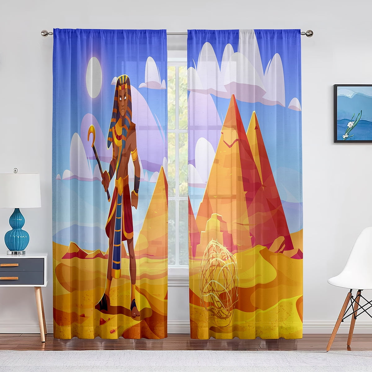 Old Egyptian Pyramids History In Desert with Camel Sheer Voile Curtains ...