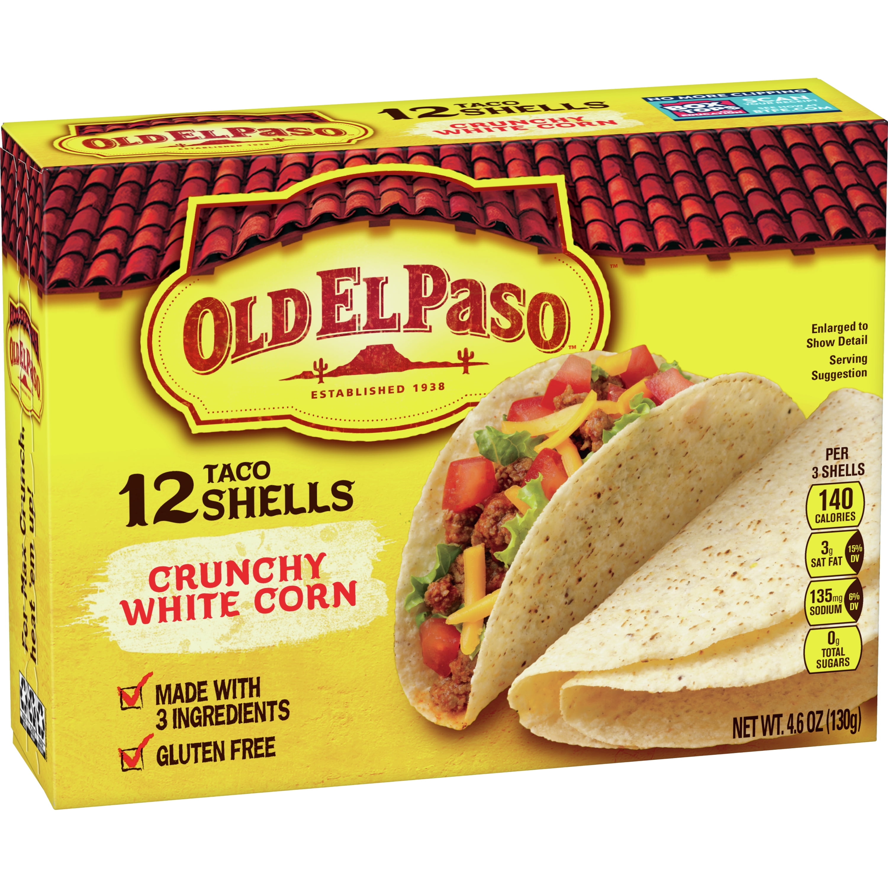 Old El Paso Crunchy White Corn Taco Shells, Gluten Free, 12 Ct., 4.6 oz ...
