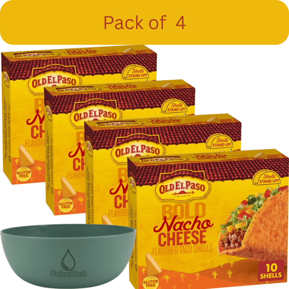 Old El Paso Nacho Cheese Taco Shells, 5.4 oz, 10 Count, Pack of 4 with ...
