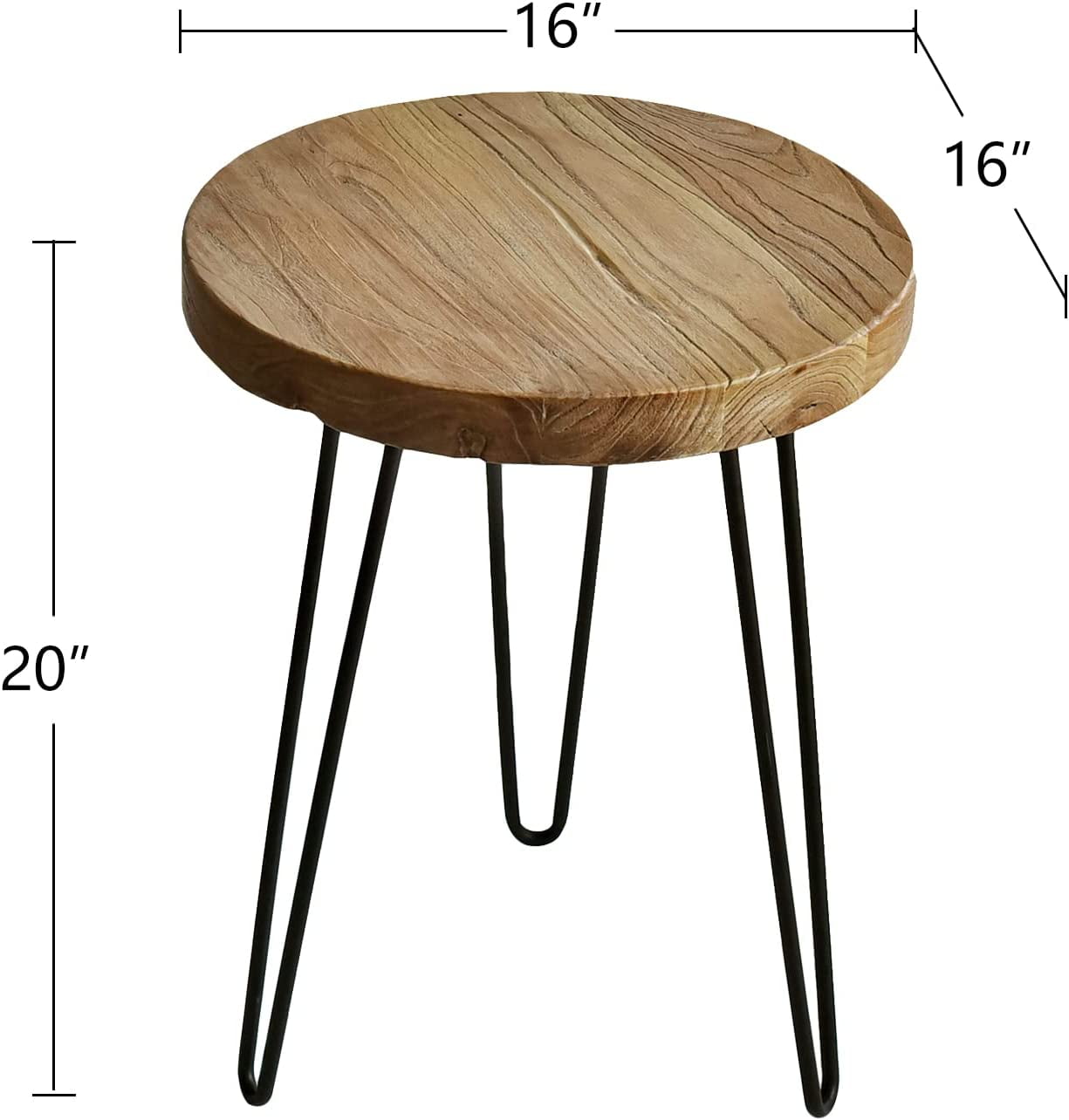 Old Elm End Table, Round Side Table, Rustic Nightstand, Snack Table W/3 ...