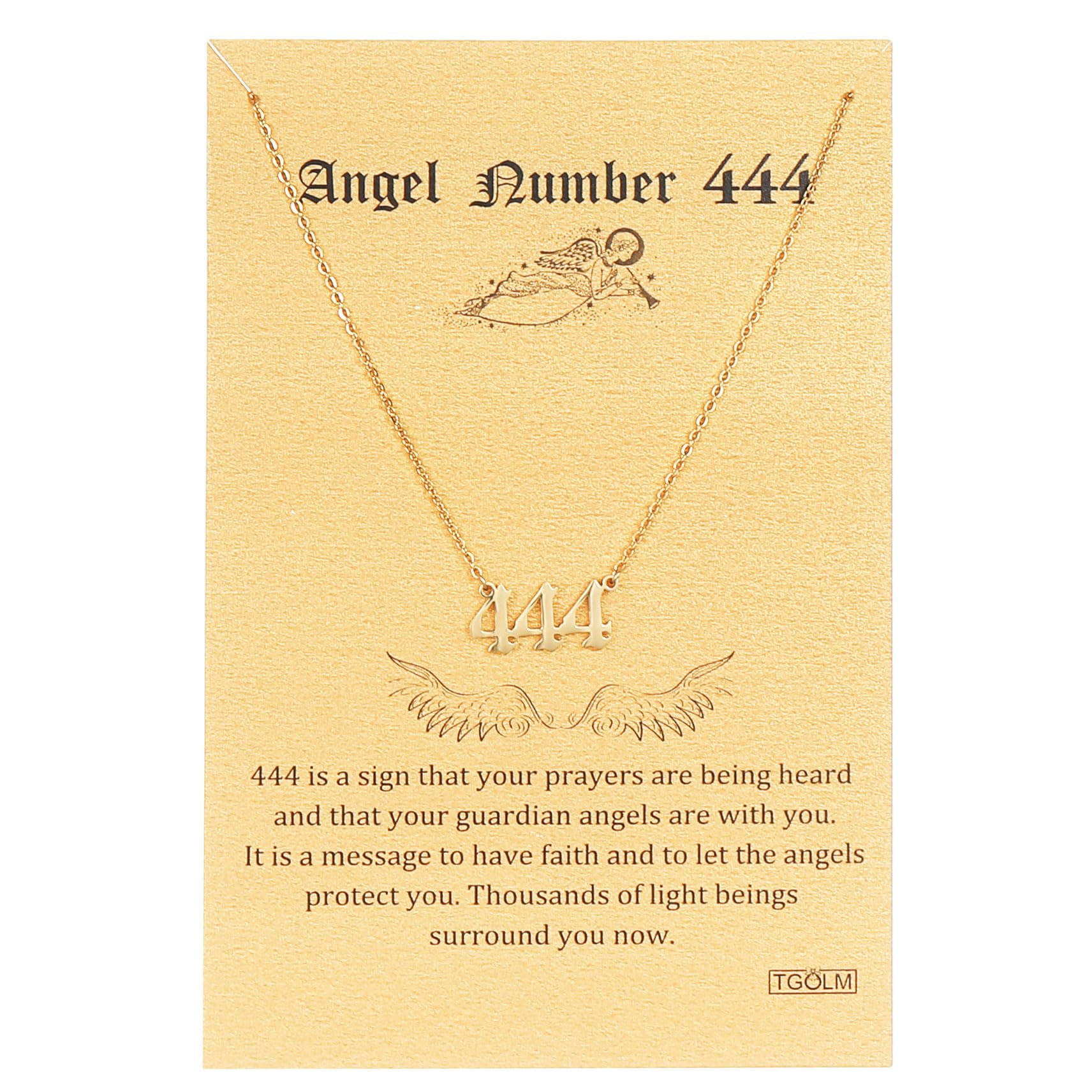 Old English 444 Angel Number Pendant Necklace for Women Aesthetic ...