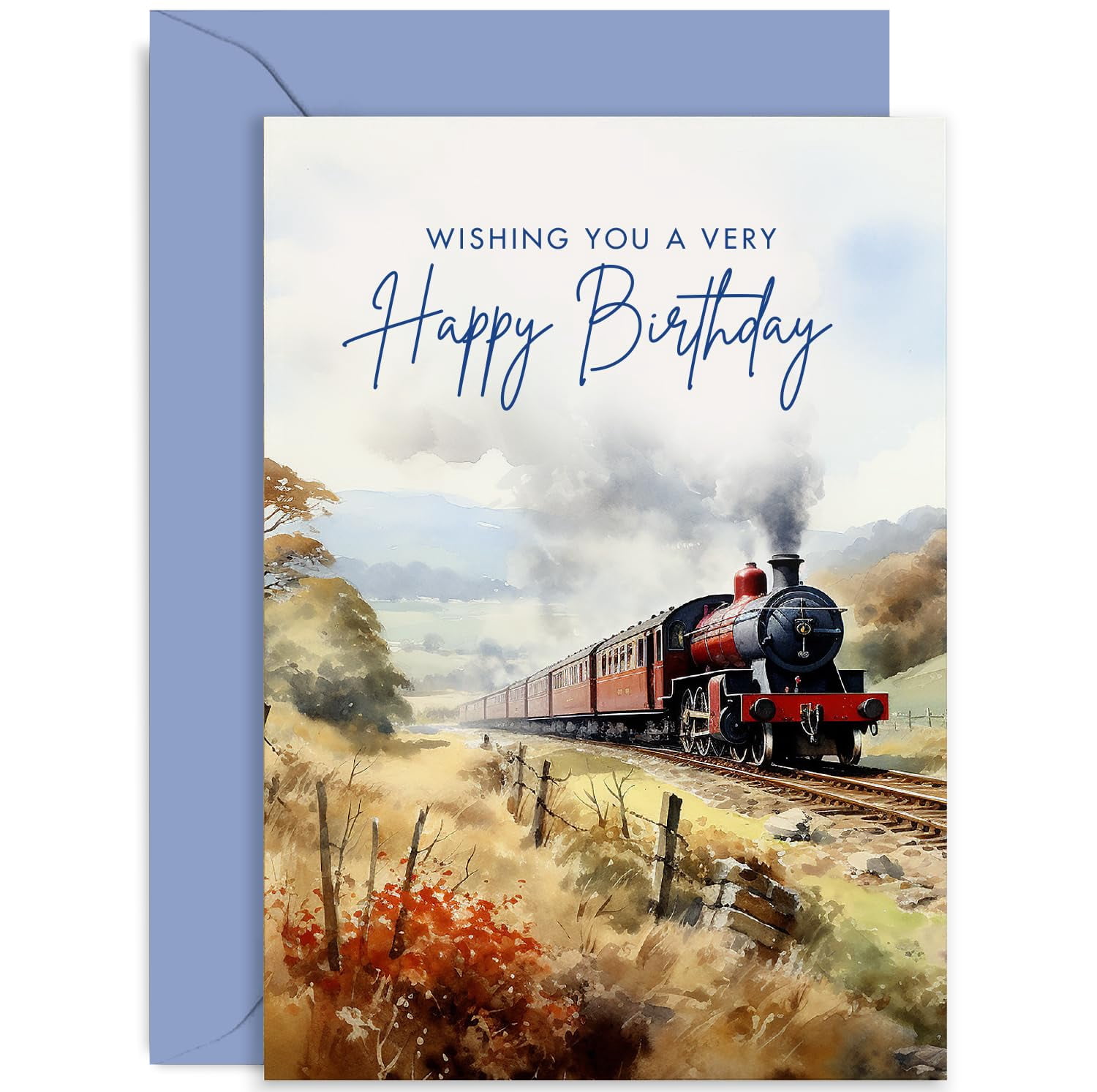 Old English Co. Artistic Birthday Card SMRfor Him - Watercolour Steam ...