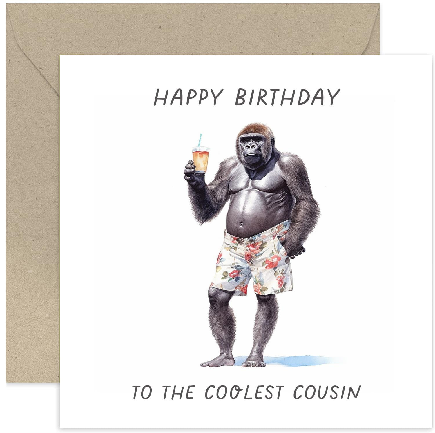 Old English Co. Funny Birthday Card for Cousin - Gorilla 'Coolest Cousin' Birthday Greeting Card ...