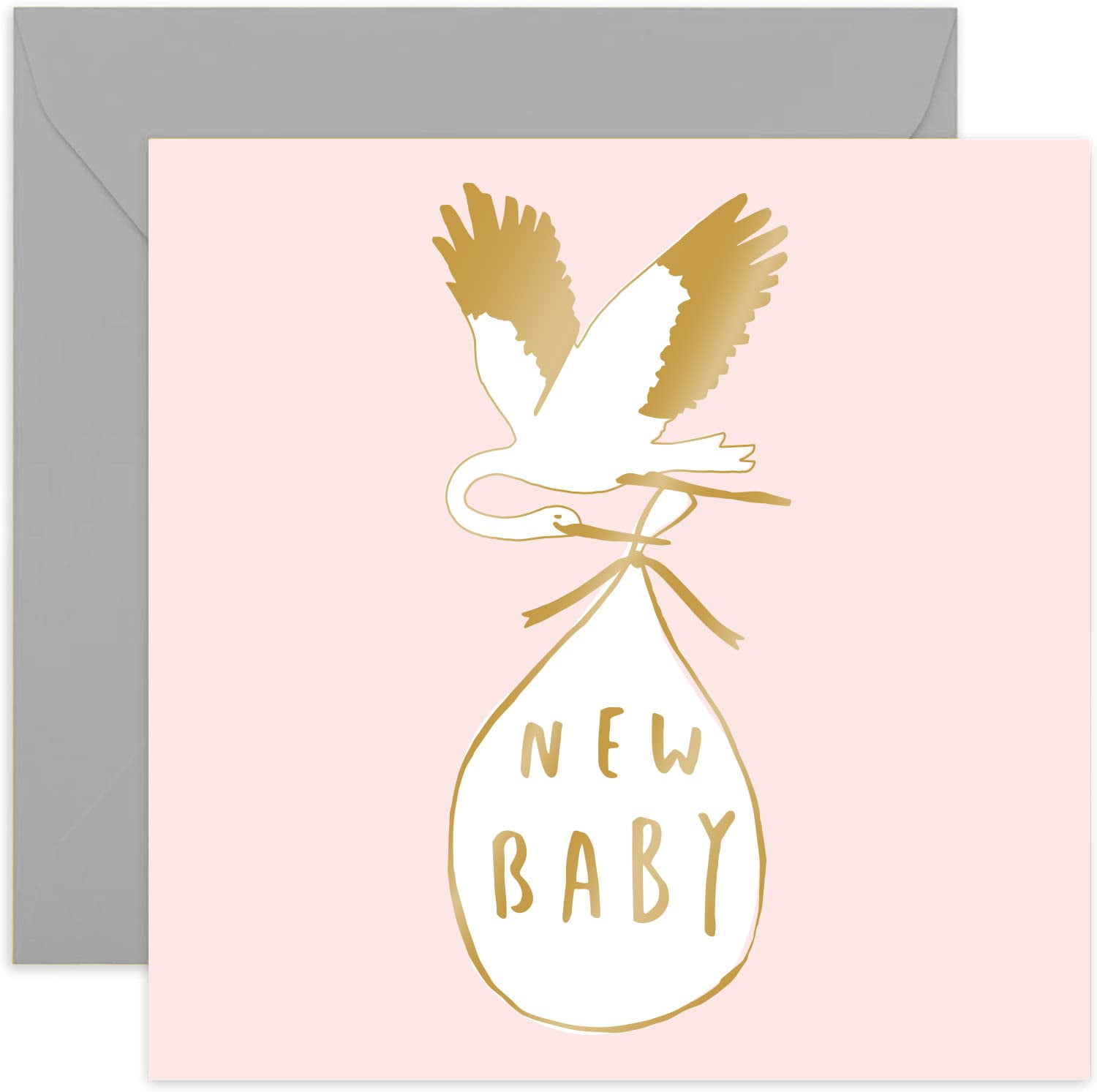Old English Co. Pastel Stork New Baby Girl Card - Gold Foil Special ...