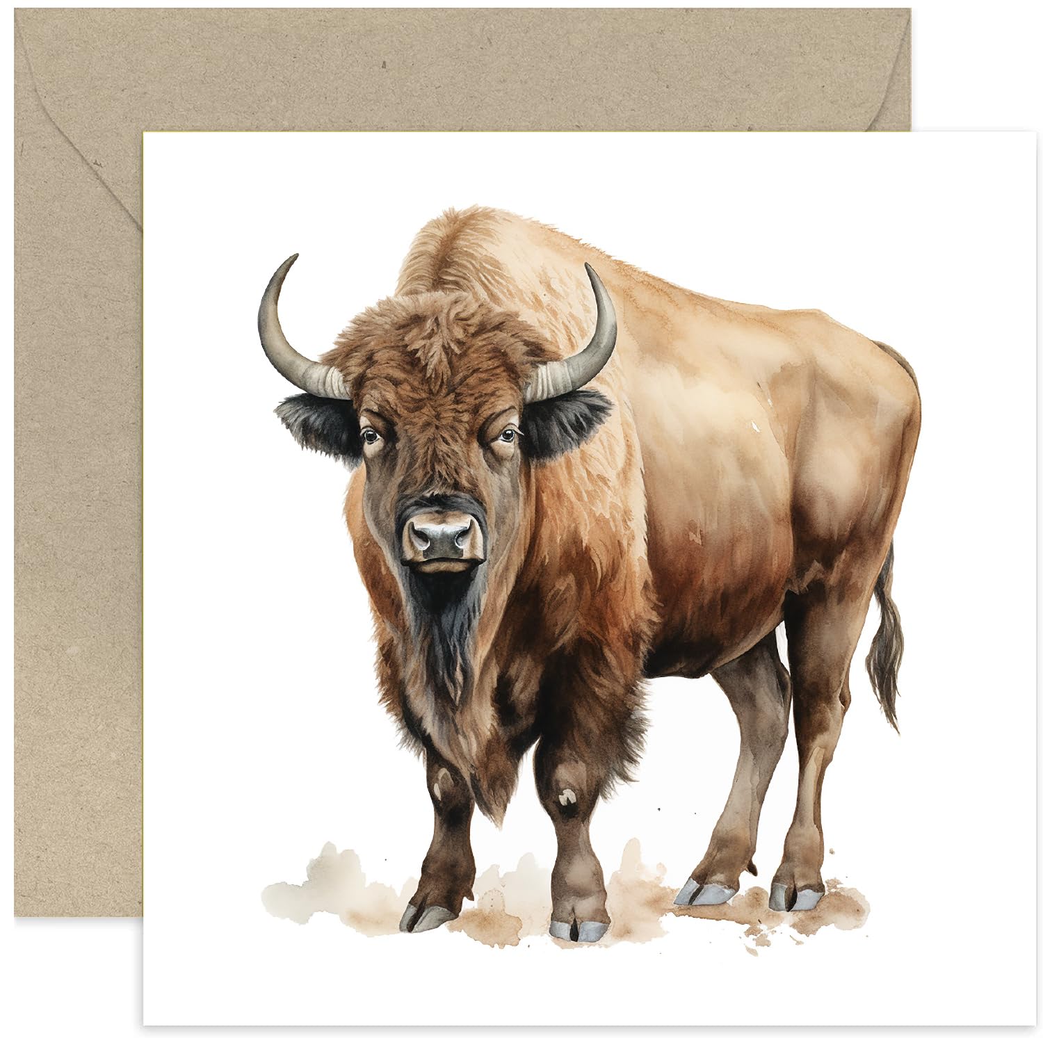 Old English Co. Watercolour Bison Greeting SMRCard for Cute Birthday ...