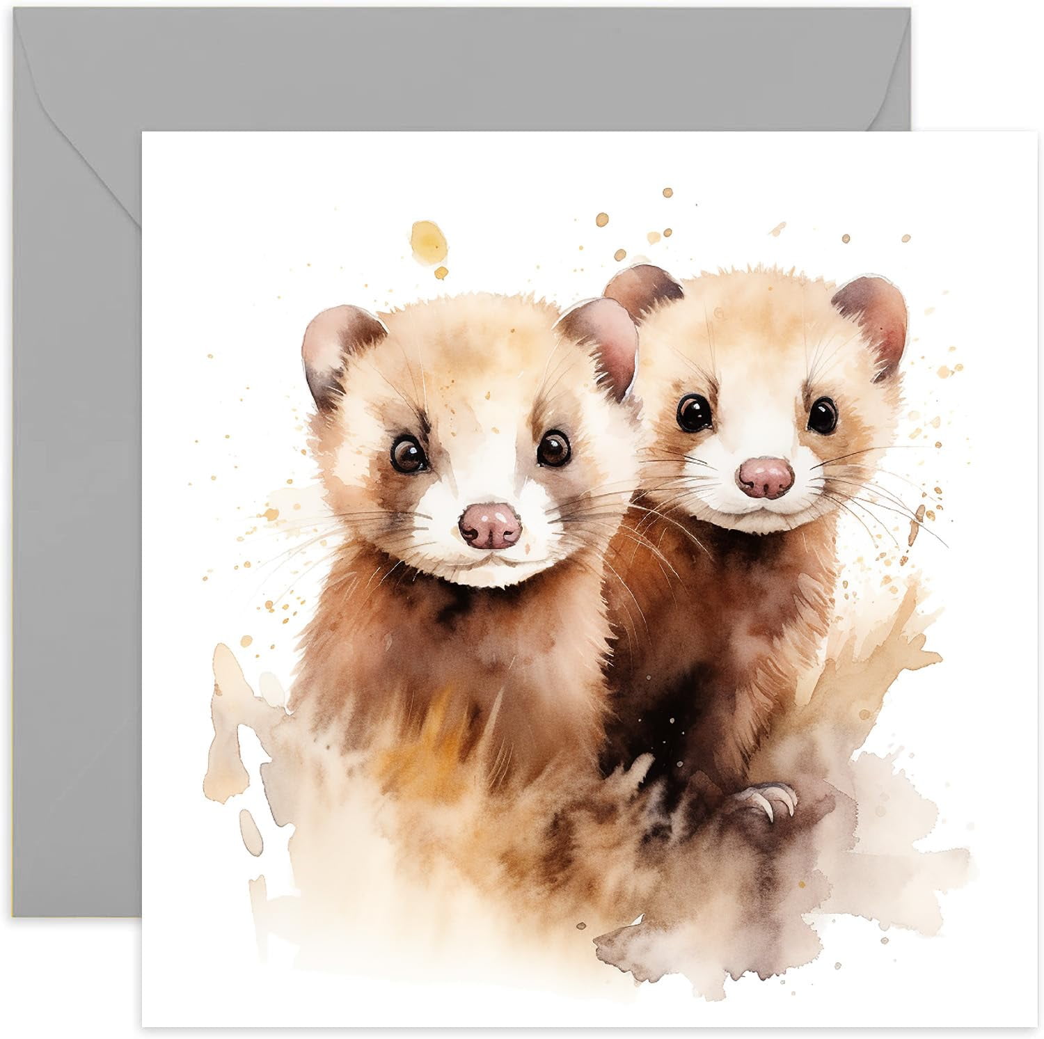 Old English Co. Watercolour Ferret Couple Card - Cute Ferret Card for ...