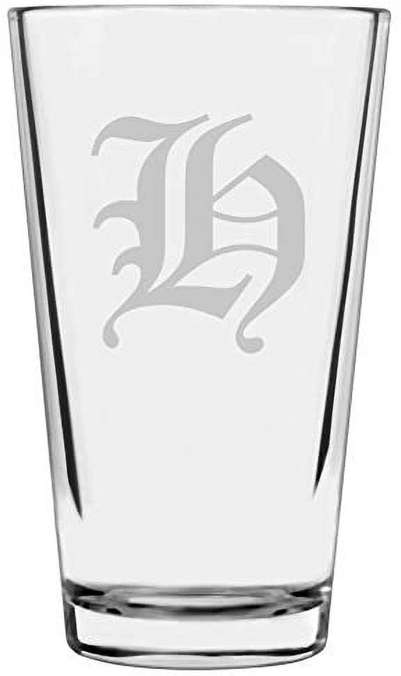 Old English Etched Monogram All Purpose 16oz Libbey Pint Glass Letter H ...