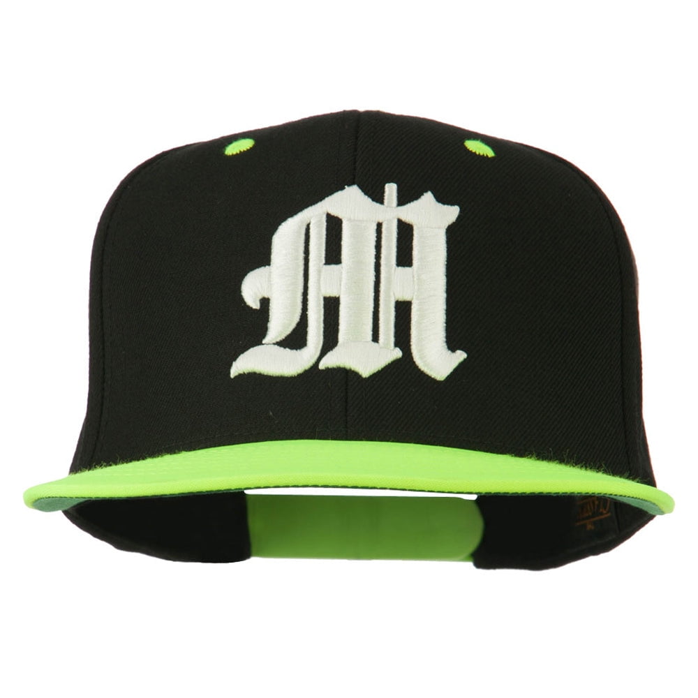 Old English M 3D Embroidered Snapback Cap - Black Neon Yellow OSFM ...