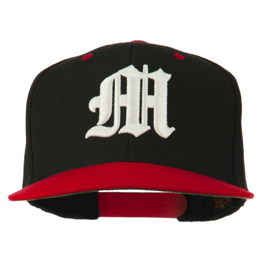 Old English M 3D Embroidered Snapback Cap - Black Red OSFM - Walmart.com
