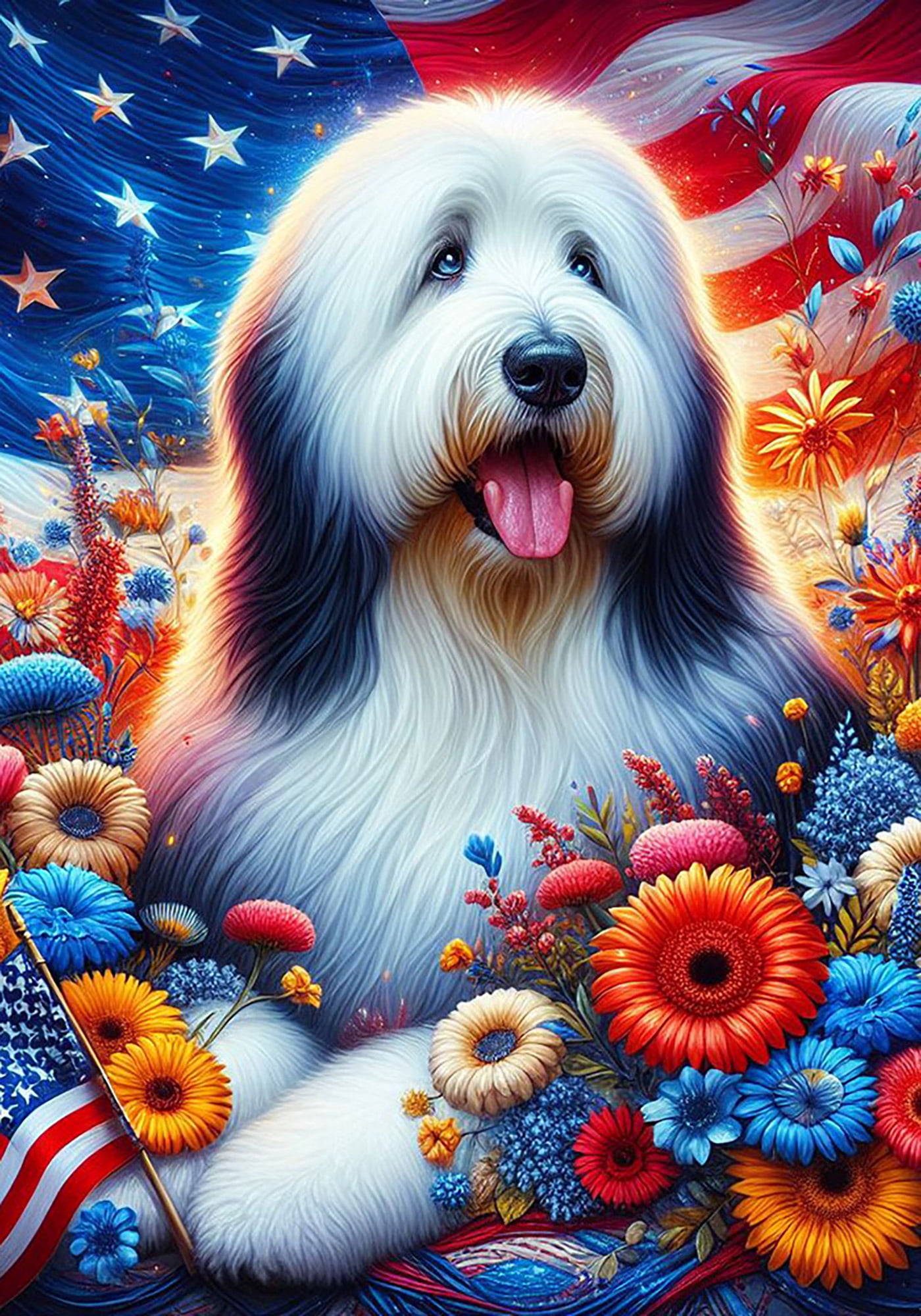 Old English Sheepdog - Best of Breed DCR Patriotic I House Flag ...