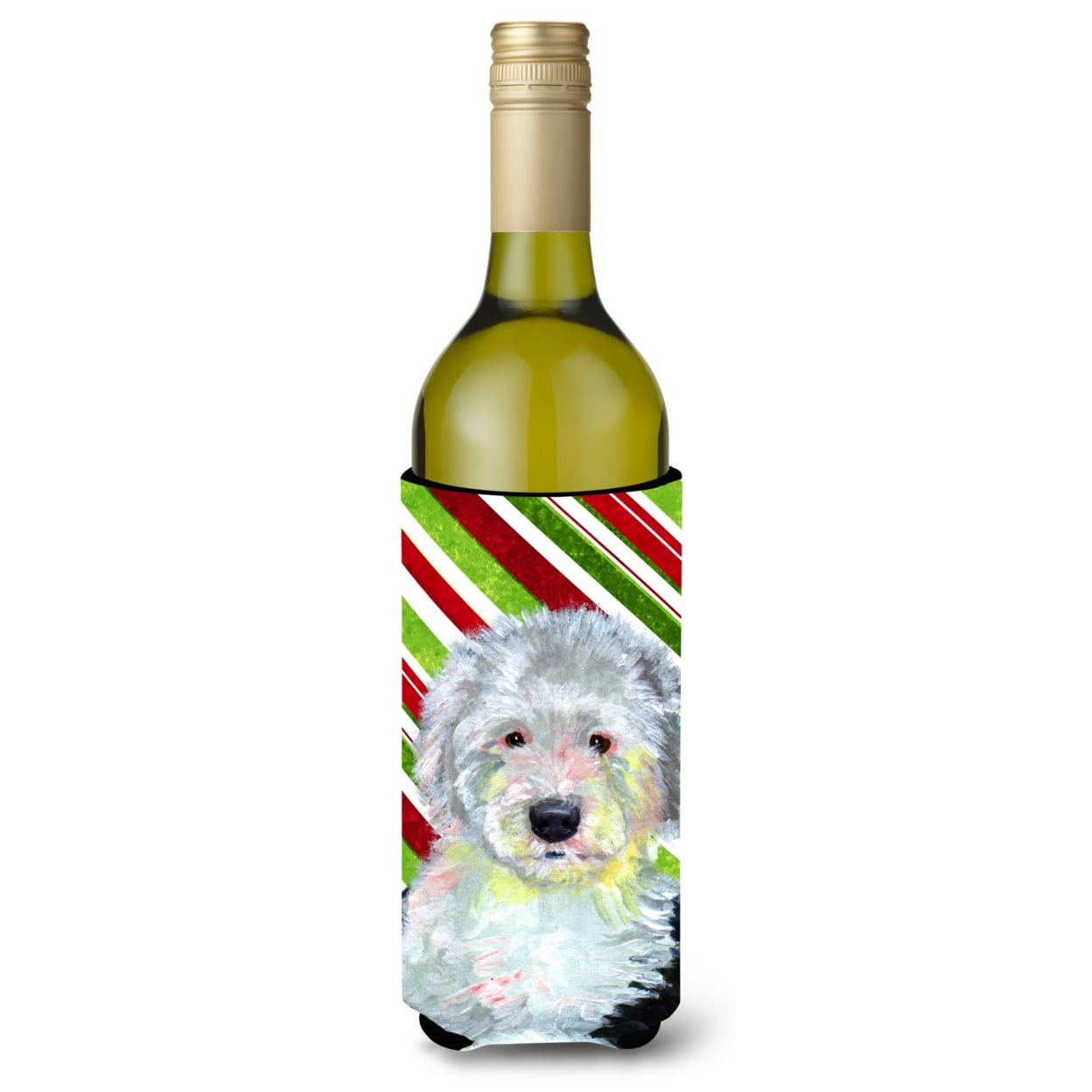 Old English Sheepdog Candy Cane Holiday Christmas Wine Bottle Hugger ...