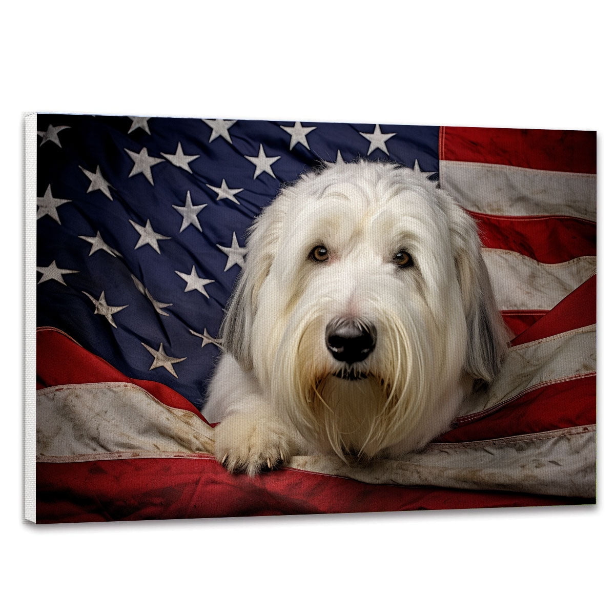 Old English Sheepdog Dog American Flag Canvas Poster Wall Art Dog Pictures for Wall Decor Red ...