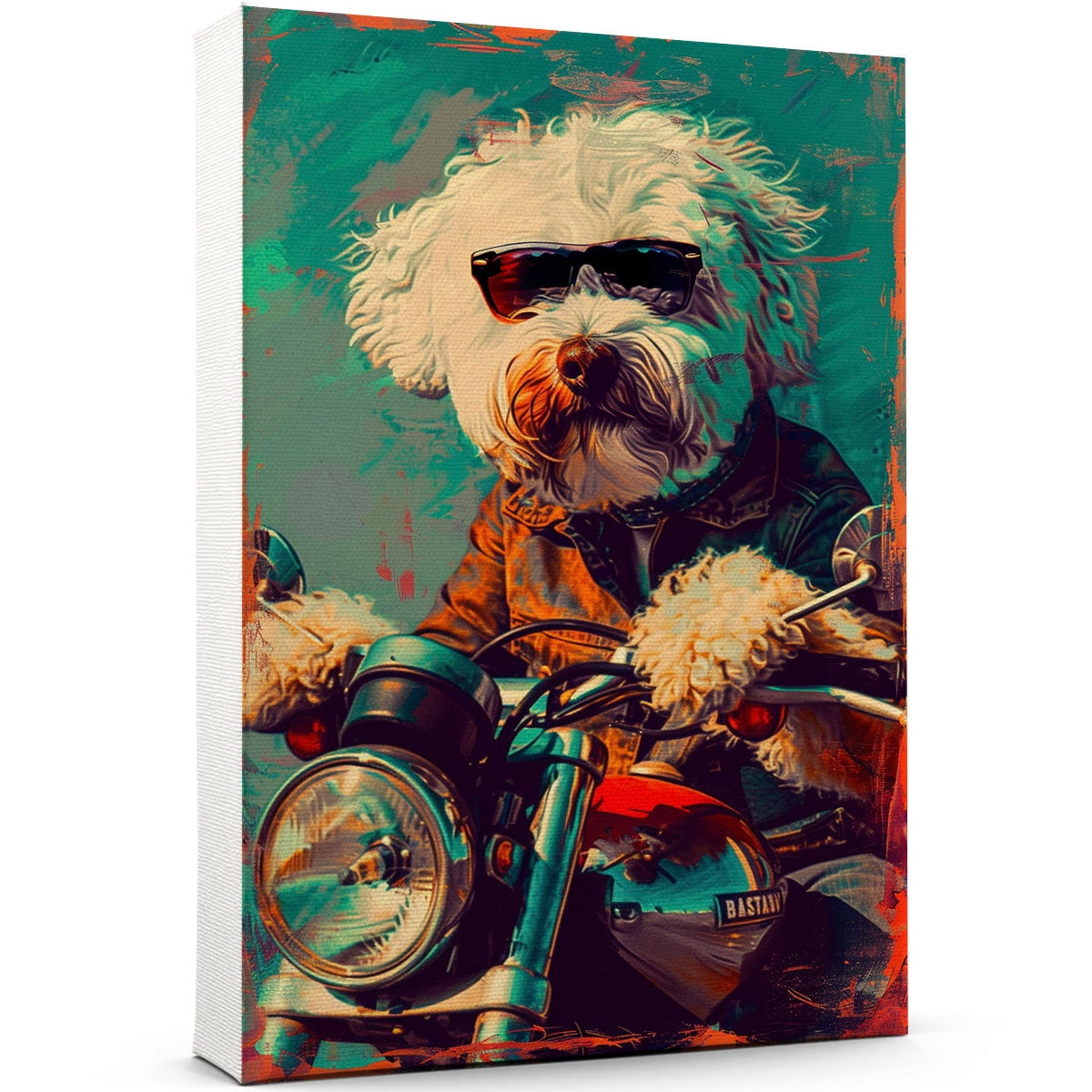 Old English Sheepdog Dog Riding A Motorcycle Canvas - Old English ...