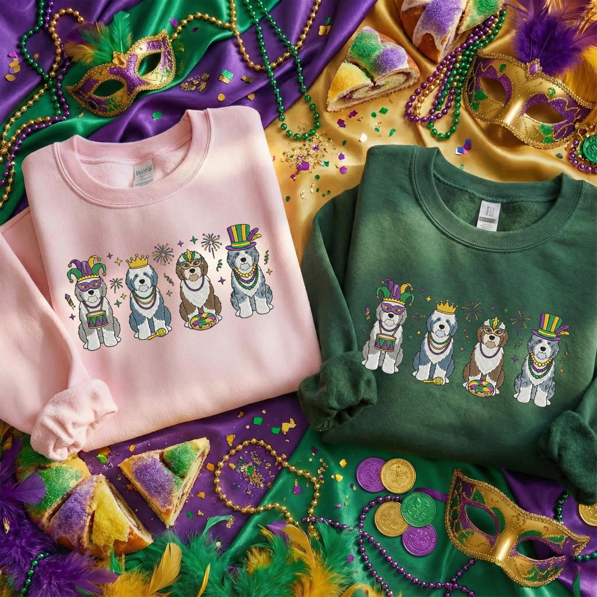 Old English Sheepdog Embroidered Sweatshirt, Funny Mardi Gras Gift, OES ...