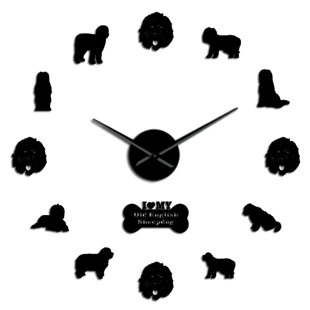 Old English Sheepdog Frameless Wall Clock Stickers, DIY Modern ...