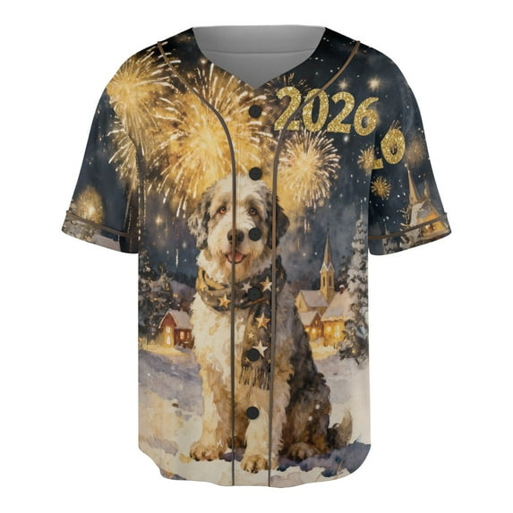 Old English Sheepdog Happy New Year 2026 with Fireworks on New Year's ...