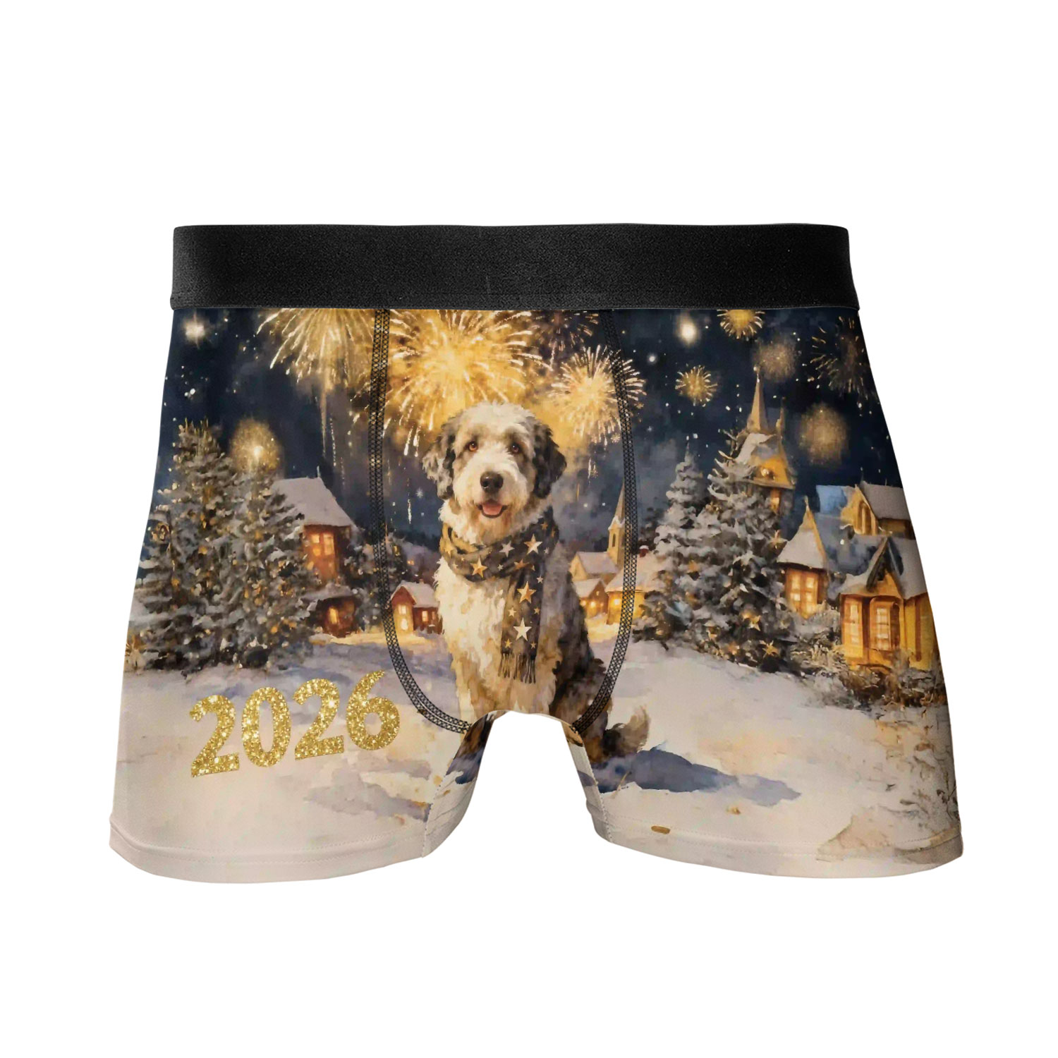 Old English Sheepdog Happy New Year 2026 with Fireworks on New Year's ...