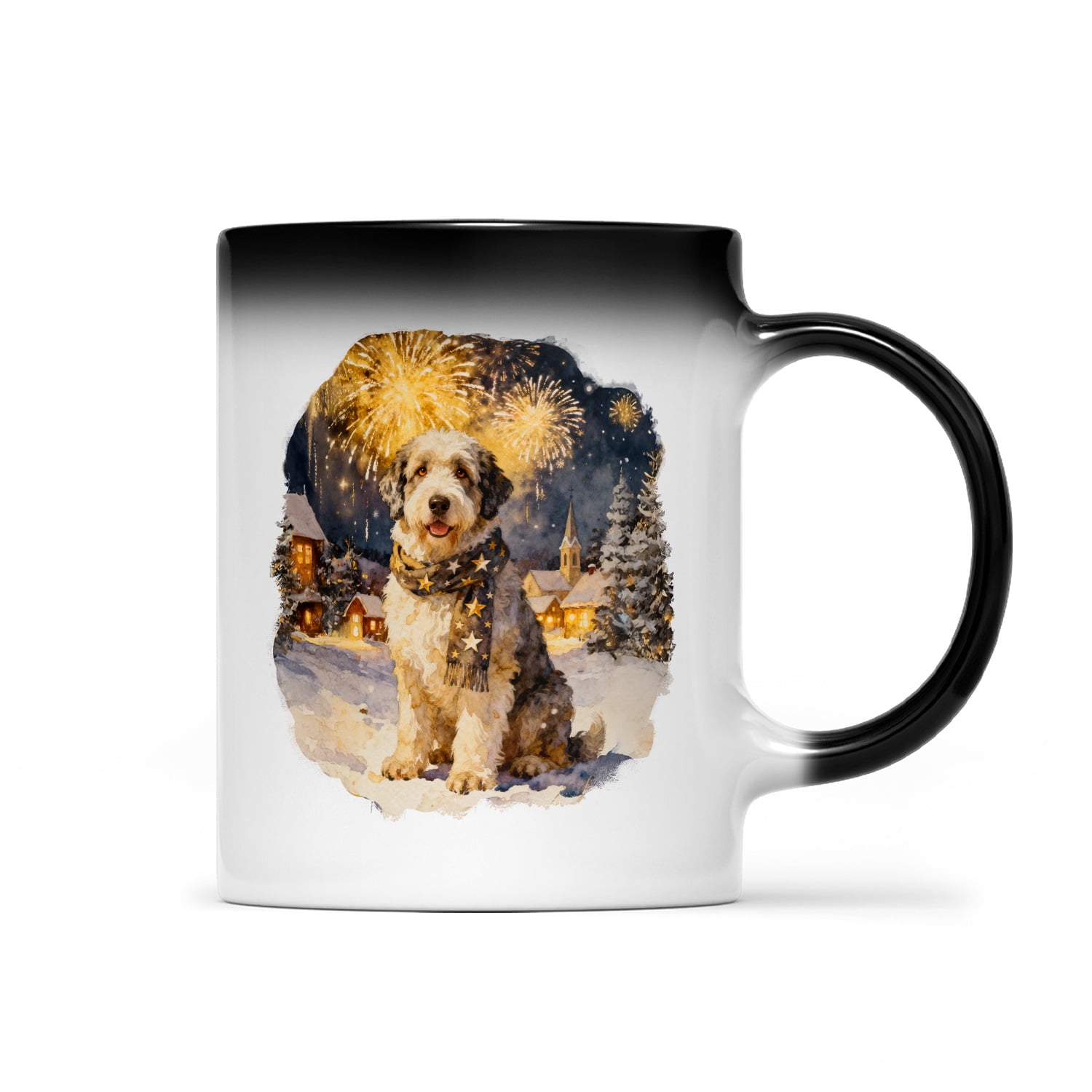Old English Sheepdog Happy New Year 2026 with Fireworks on New Year's ...