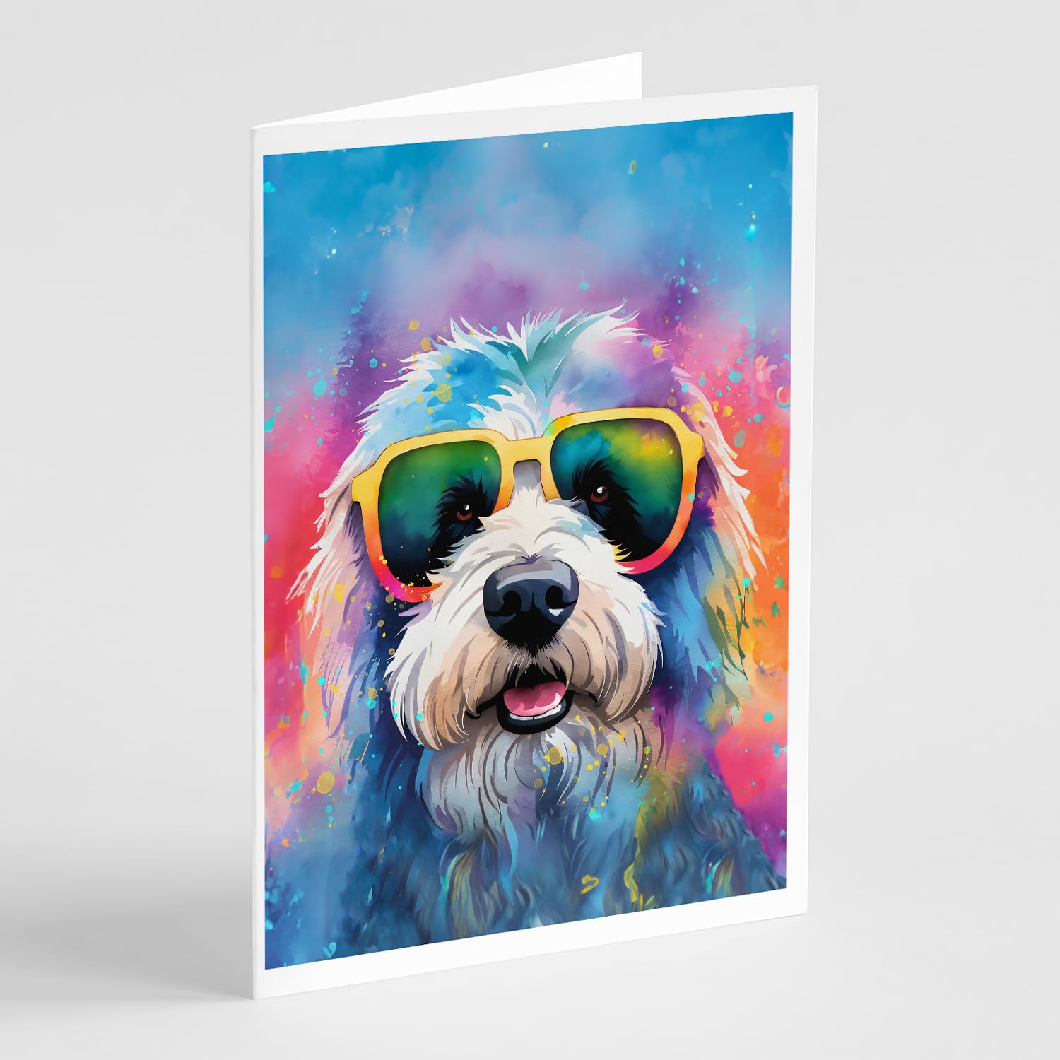 Old English Sheepdog Hippie Dawg Greeting Cards Pack of 8 7 in x 5 in ...