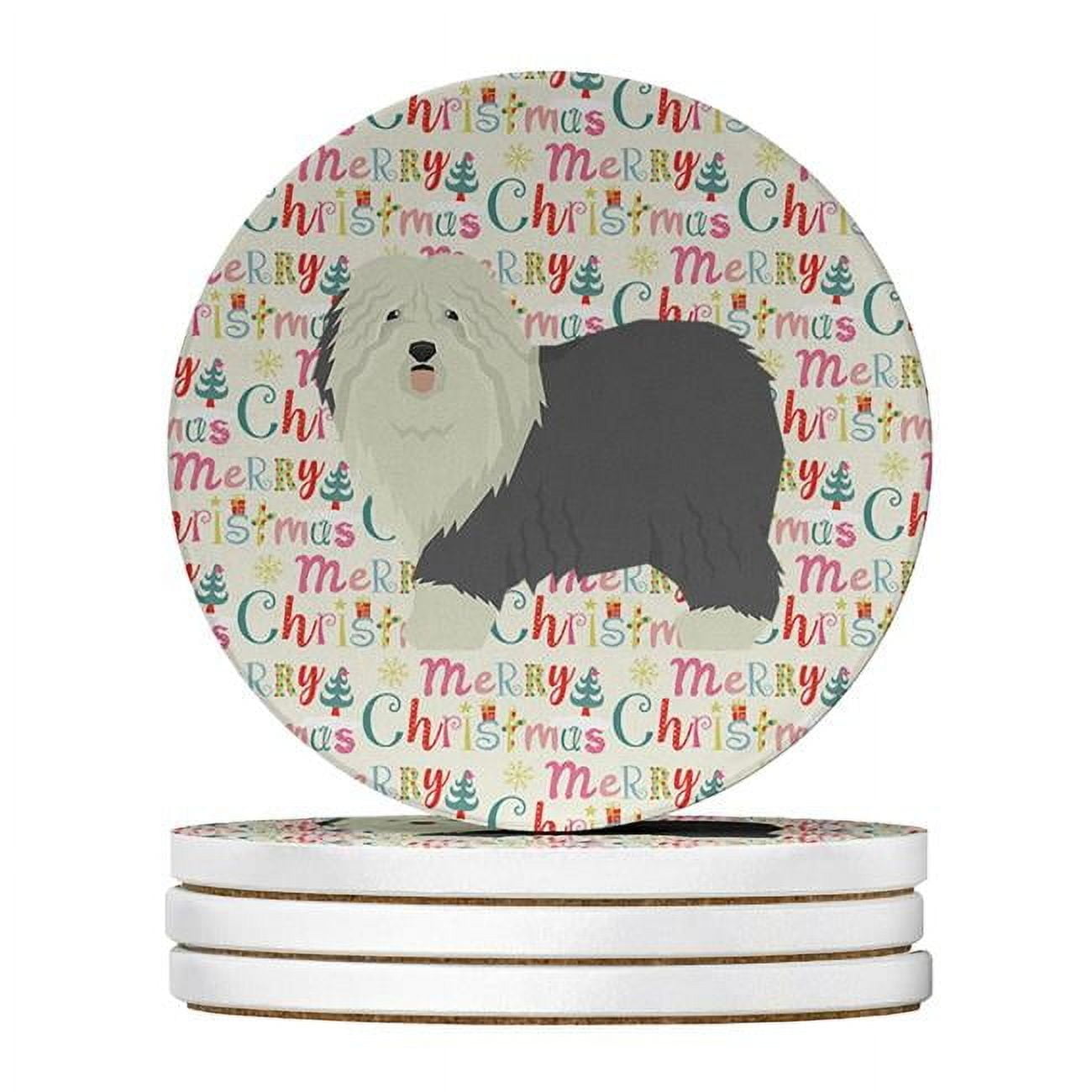 Old English Sheepdog Merry Christmas Large Sandstone Coasters Pack of 4 ...