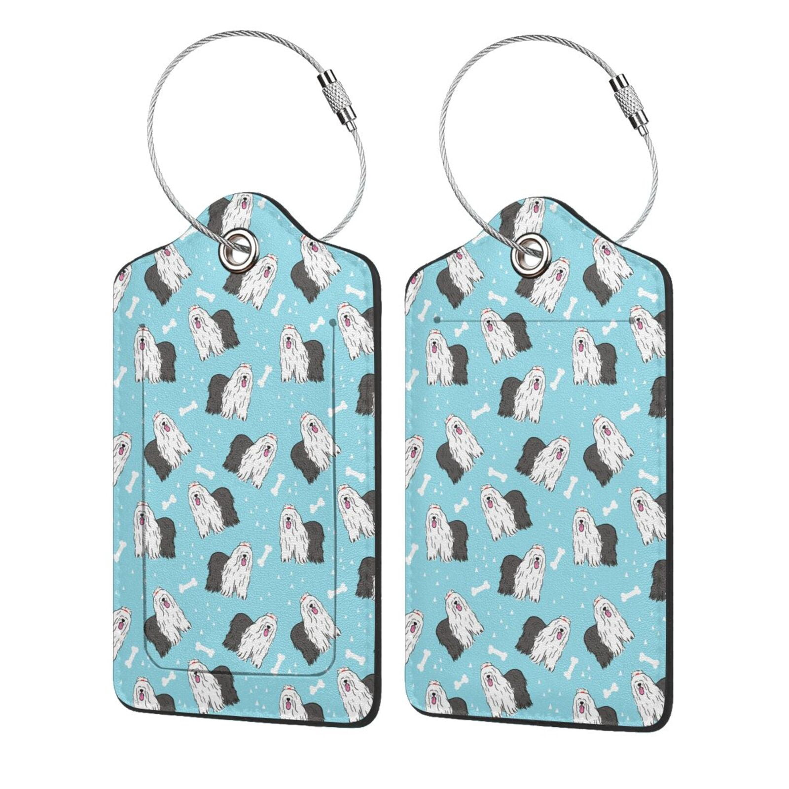 Old English Sheepdog Pattern Luggage Tags for Suitcase PU Privacy Cover ...