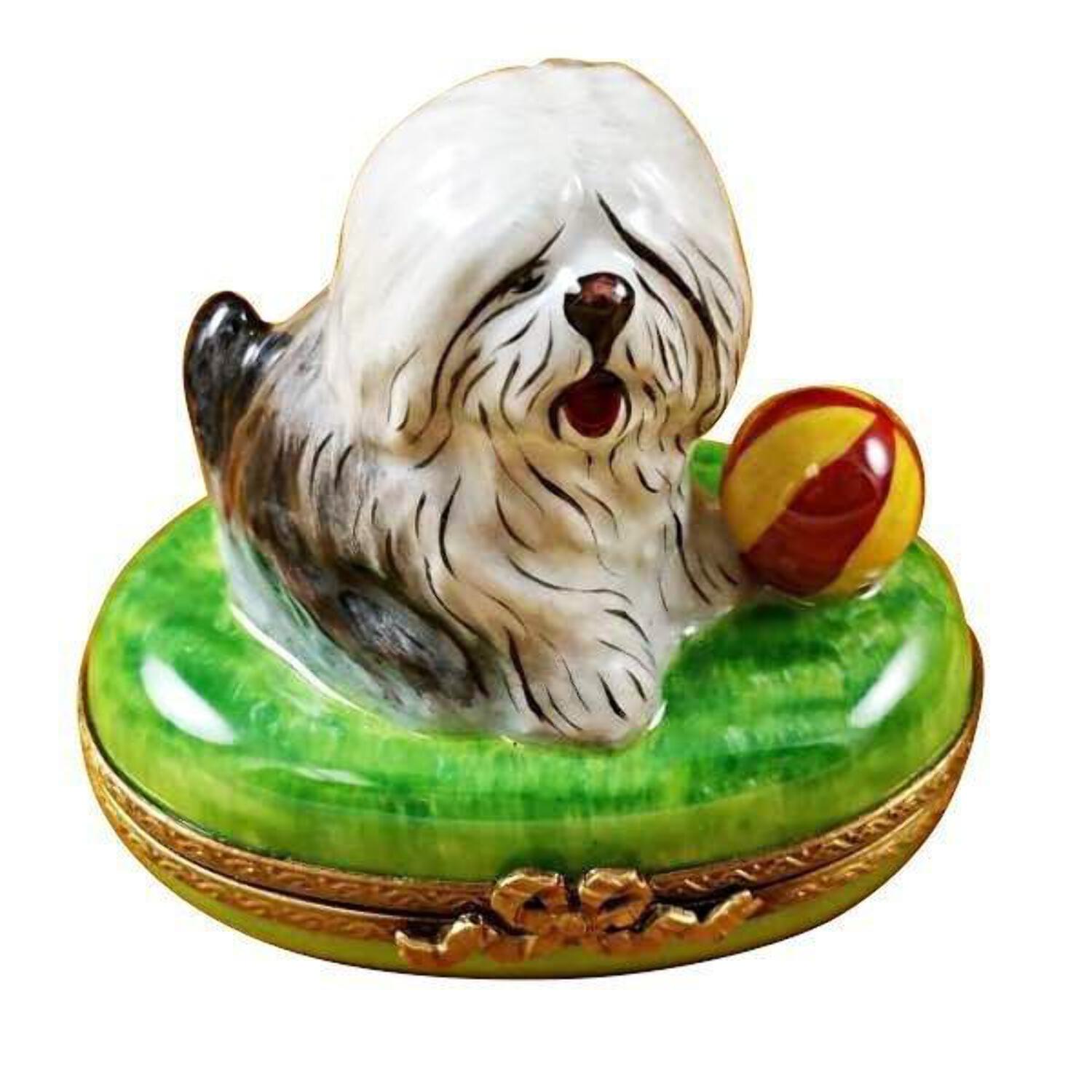 Old English Sheepdog with Ball limoges box Limoges Box Porcelain ...