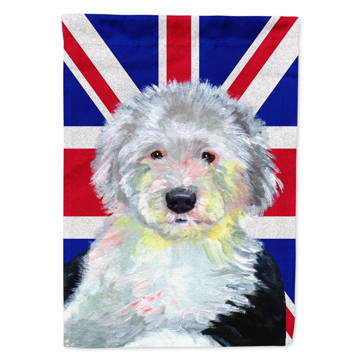 Old English Sheepdog with English Union Jack British Flag House Flag ...