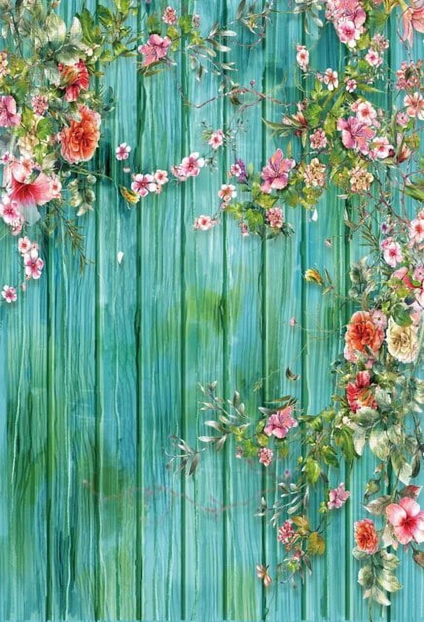 Old Faded Wooden Board Watercolor Flowers Photography Backdrops Photo ...