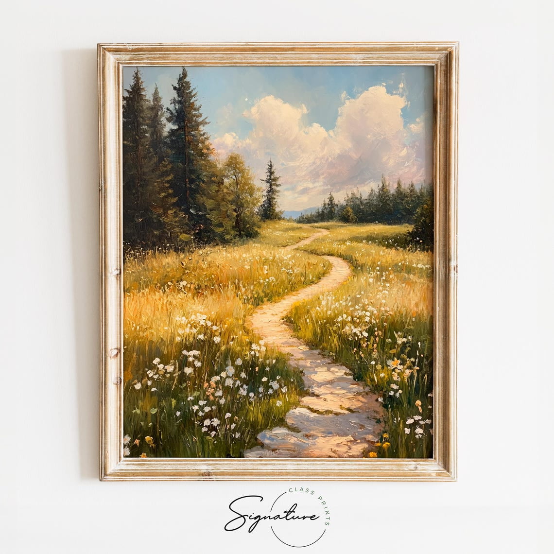 Old Farm Path With Wildflowers And Hills, Rustic Pastoral Spring ...