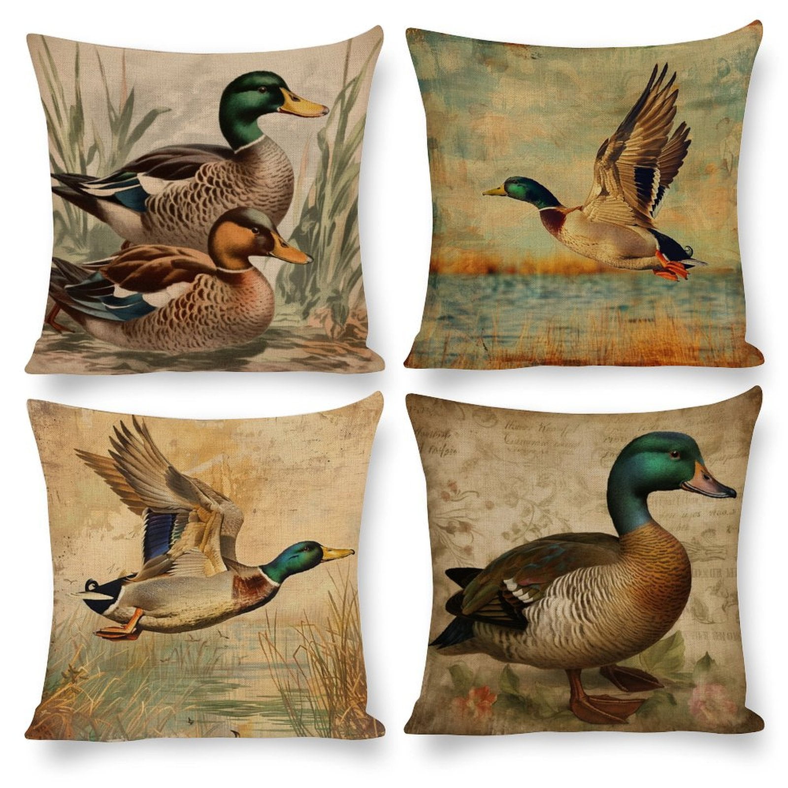 Old Fashioned Antique Duck Art Mallard Duck Couple Farmhouse Pillow ...