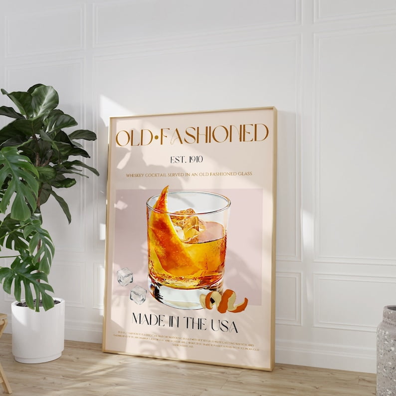 Old Fashioned Poster Printable Digital Download Cocktail Art Vintage ...